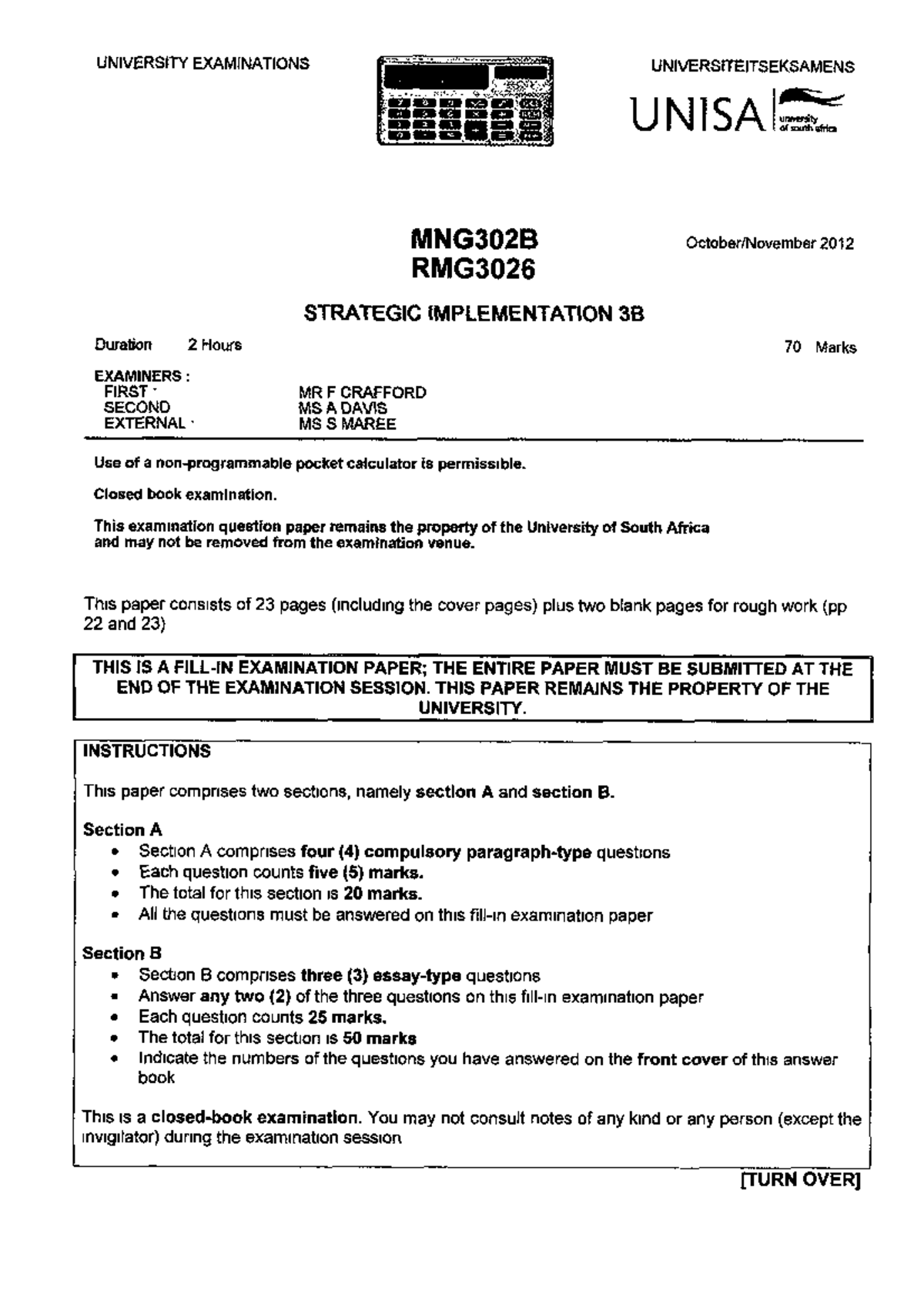 Exam 2012 - MNG3702 - Studocu