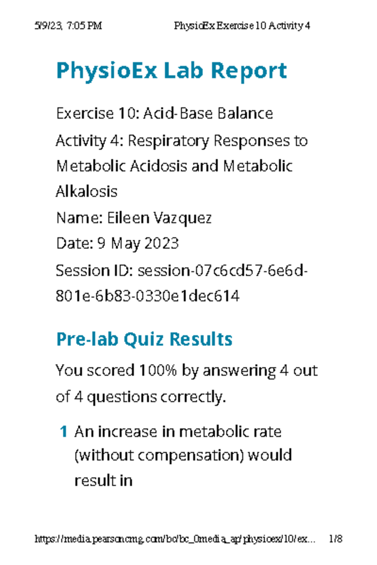 Physio Ex Exercise 10 Activity 4 - PK\VLRE[ Lab ReSRUW E[ercise 10 ...