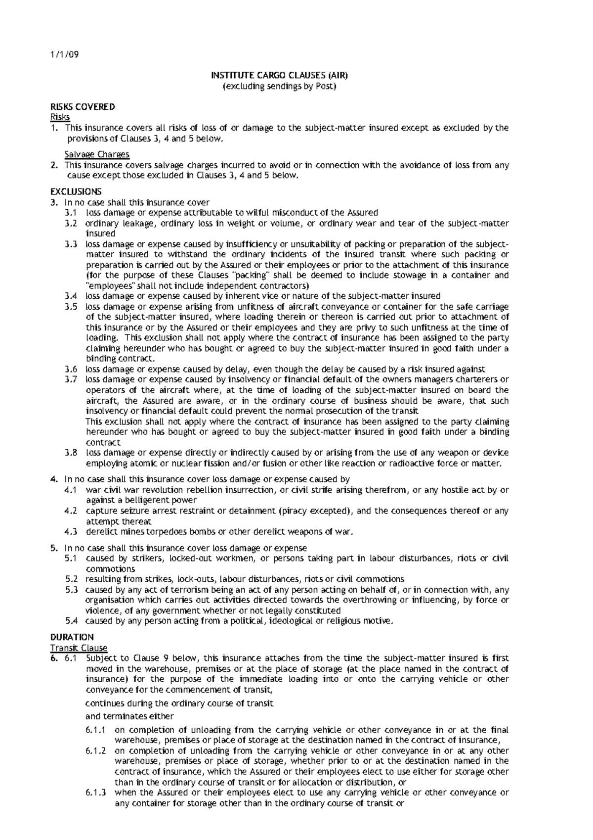 Institute cargo clauses air 2009 - 1/1/ INSTITUTE CARGO CLAUSES (AIR ...