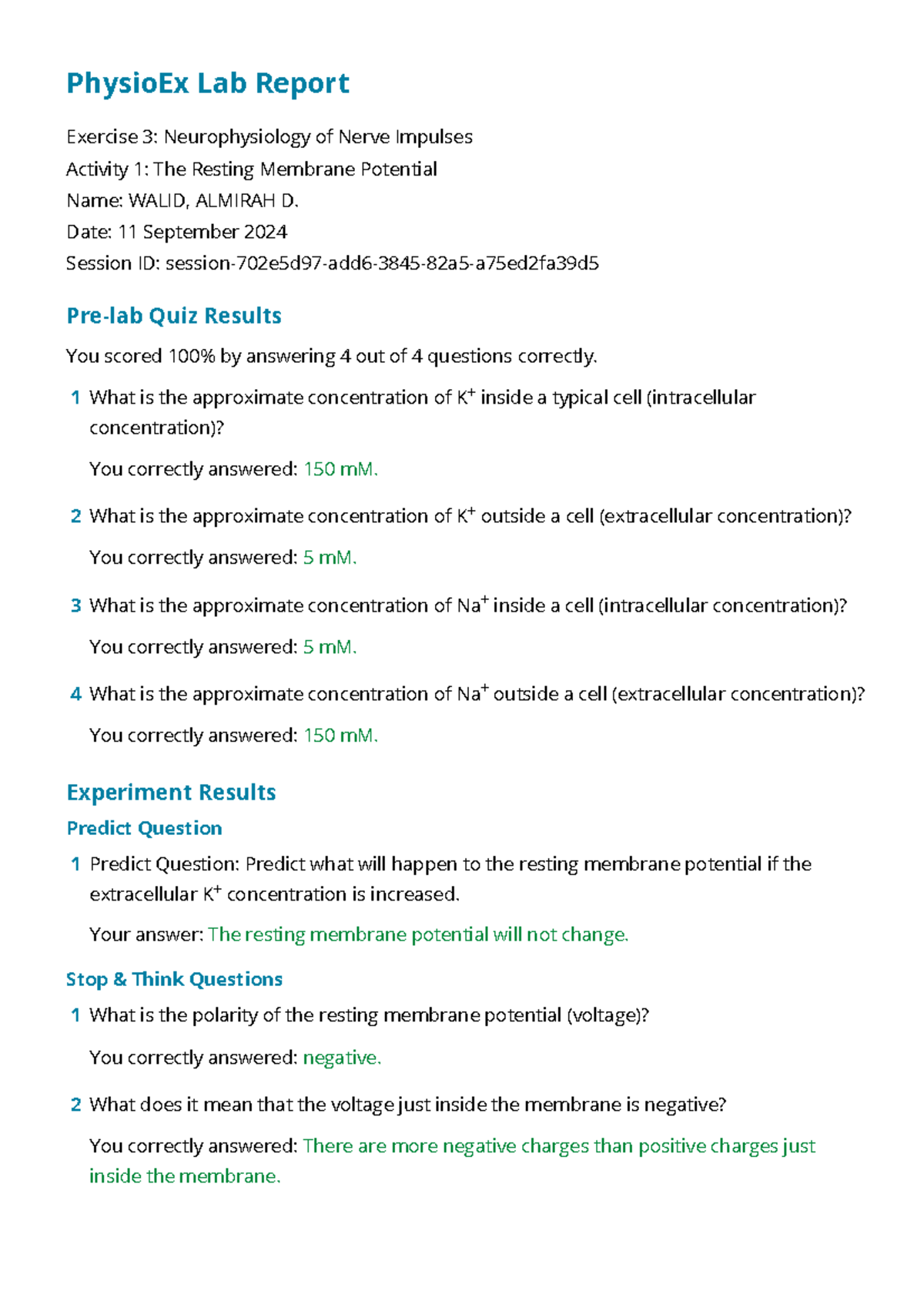 Physio Ex Exercise 3 Activity 1 - PhysioEx Lab Report Exercise 3 ...