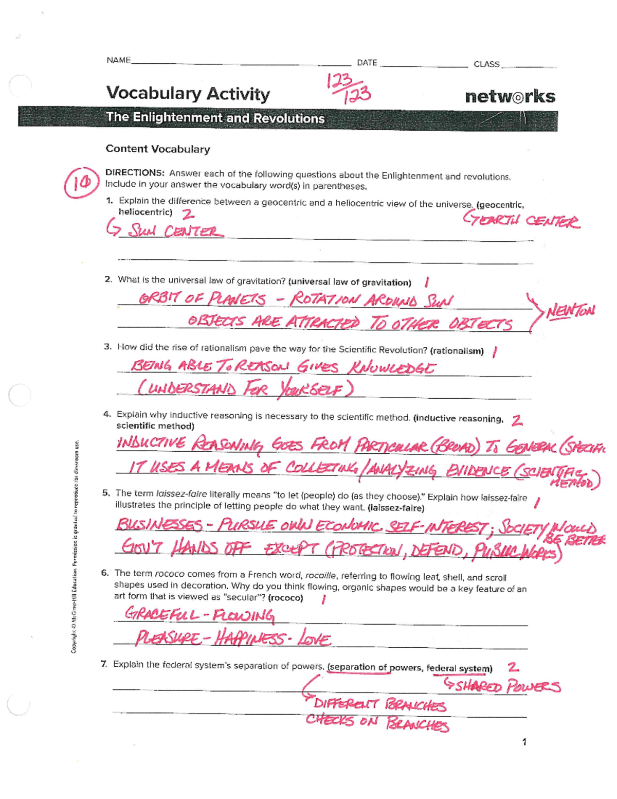 Enlightenment and revolutions - complete - VocabularyNAME Activity The ...