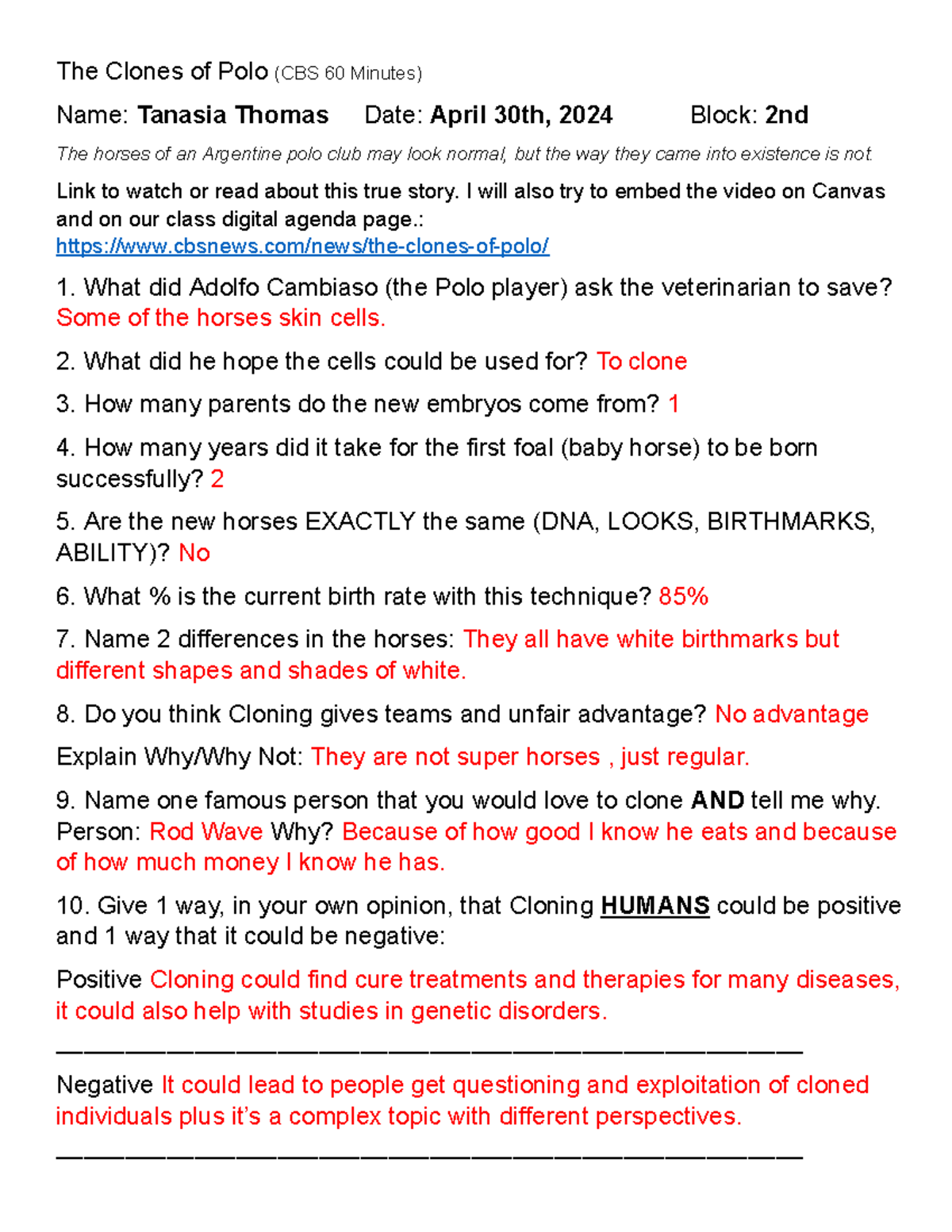 Copy of The Clones of Polo - The Clones of Polo (CBS 60 Minutes) Name ...