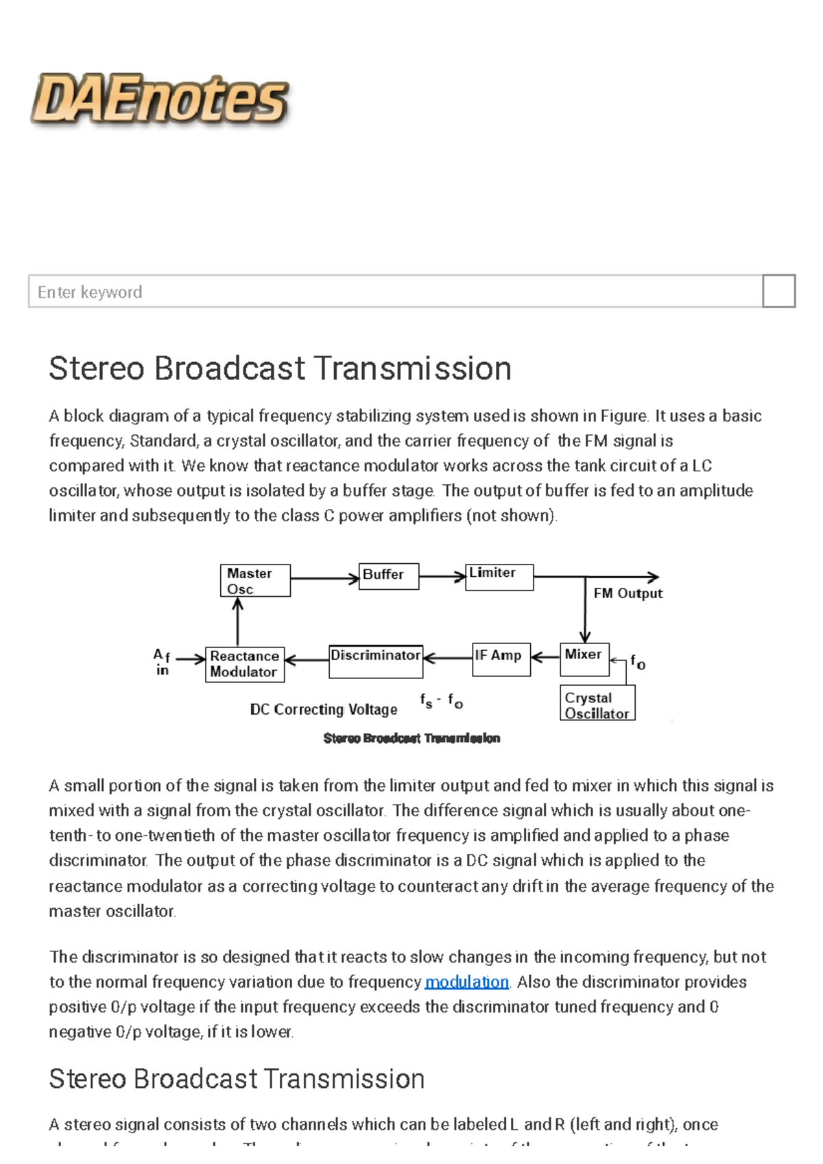 Stereo Broadcast Transmission - It uses a basic frequency, Standard, a ...
