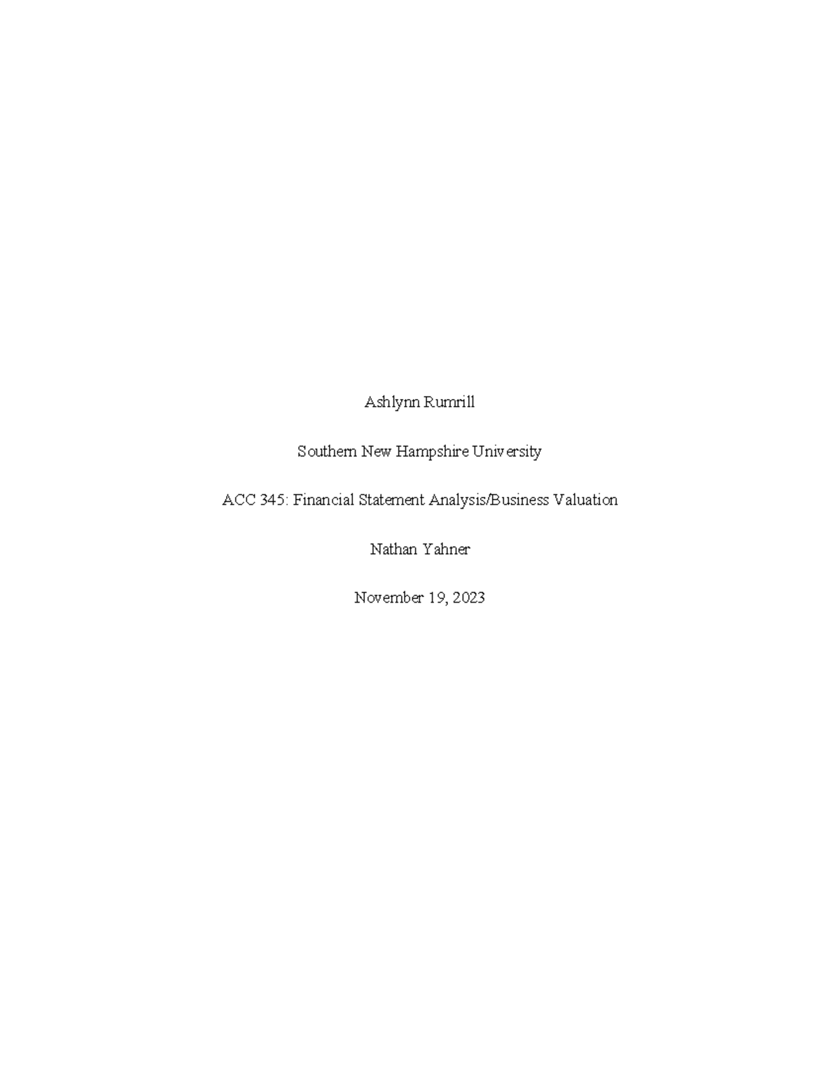 ACC 345 Module.4 Assignment - Ashlynn Rumrill Southern New Hampshire University ACC 345 ...