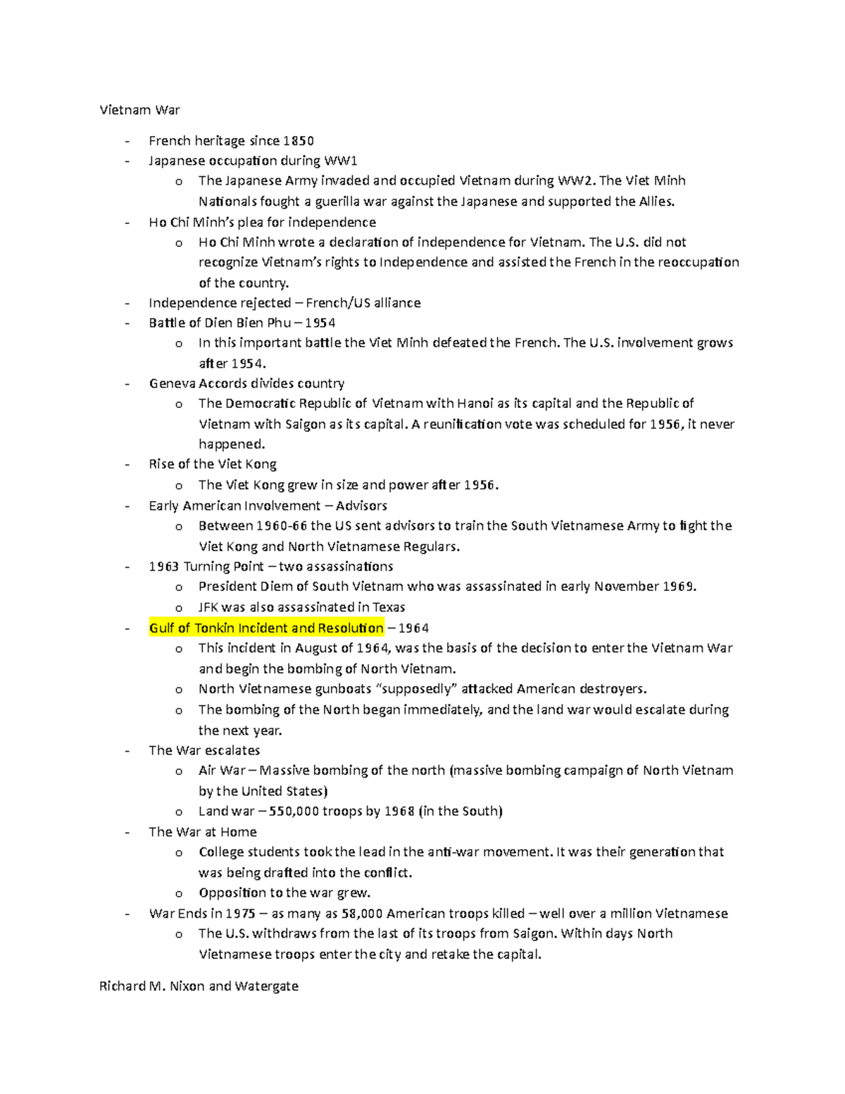 Vietnam War - Lecture notes parkerson - Vietnam War - French heritage ...