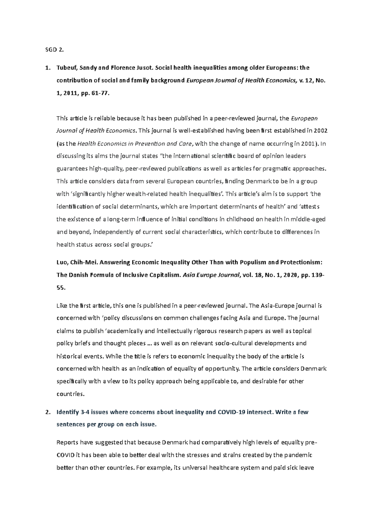 Sgd 2 example - SGD 2. 1. Tubeuf, Sandy and Florence Jusot. Social ...