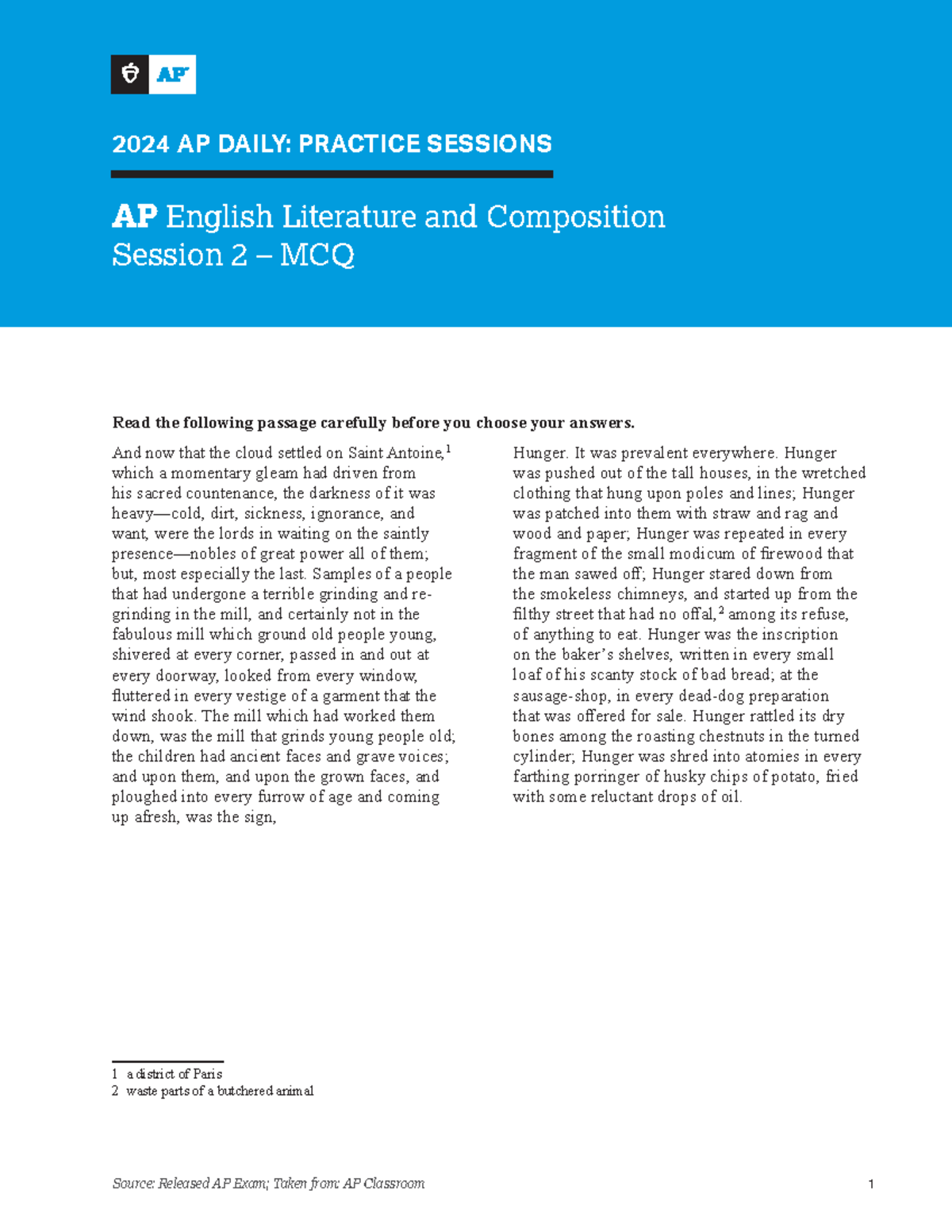 AP English Literature and Composition Session 2 Worksheet - Source ...