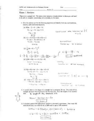 Math1440 worksheets to exam 1 - The solution to .1(x+.5)-= is: Section ...
