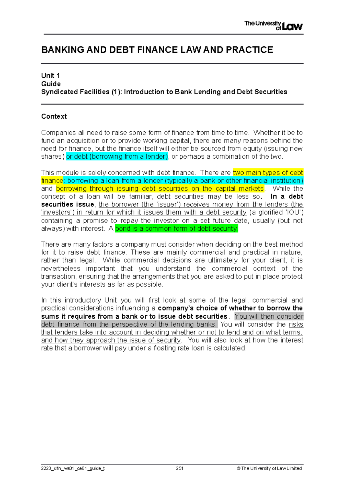 2223 dfin ws01 ce01 guide t - BANKING AND DEBT FINANCE LAW AND PRACTICE ...