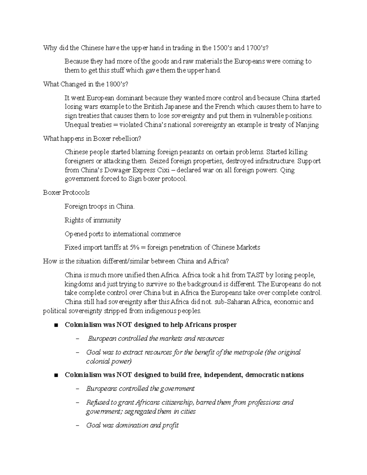 New Imperialism Notes - Why did the Chinese have the upper hand in ...