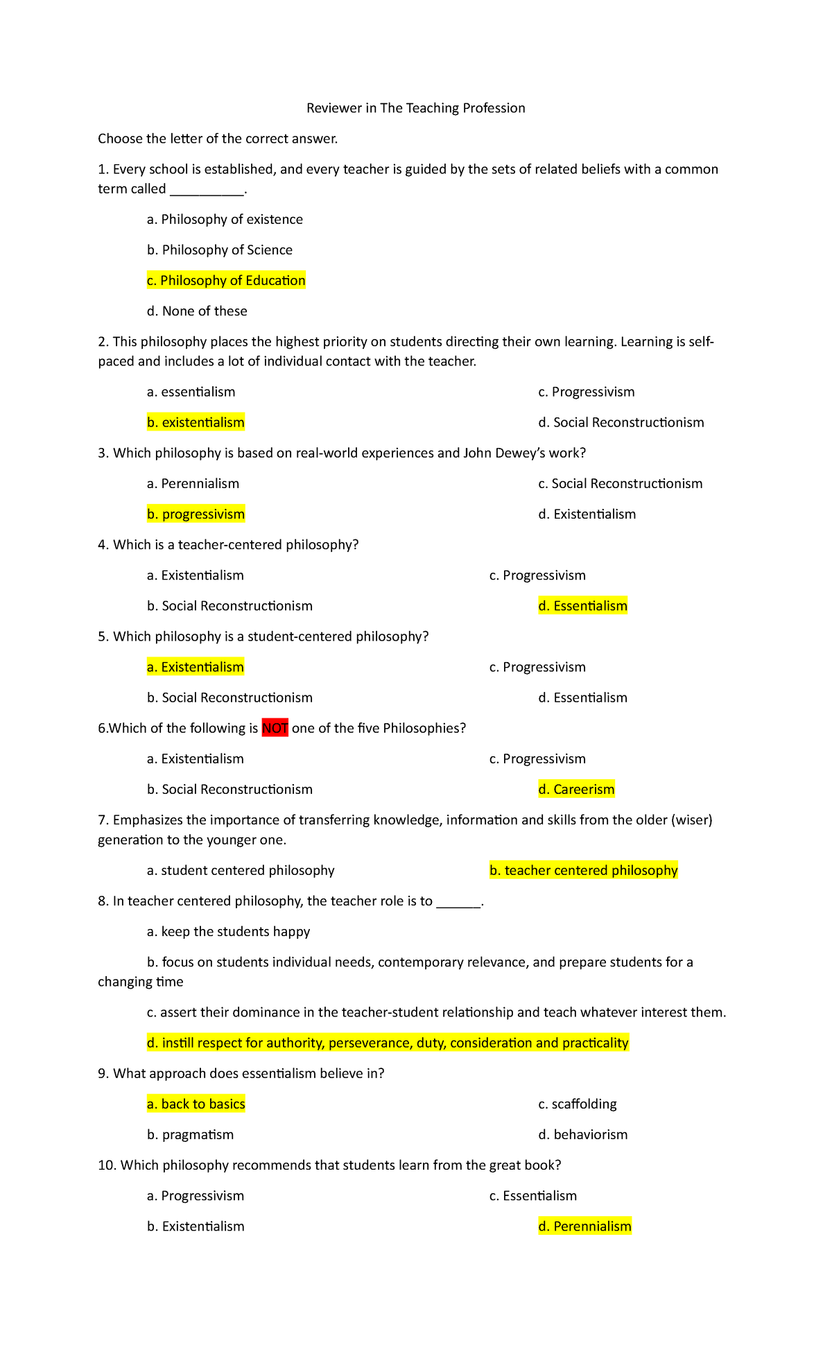 Reviewer in The Teaching Profession WITH Answer KEY - Reviewer in The ...