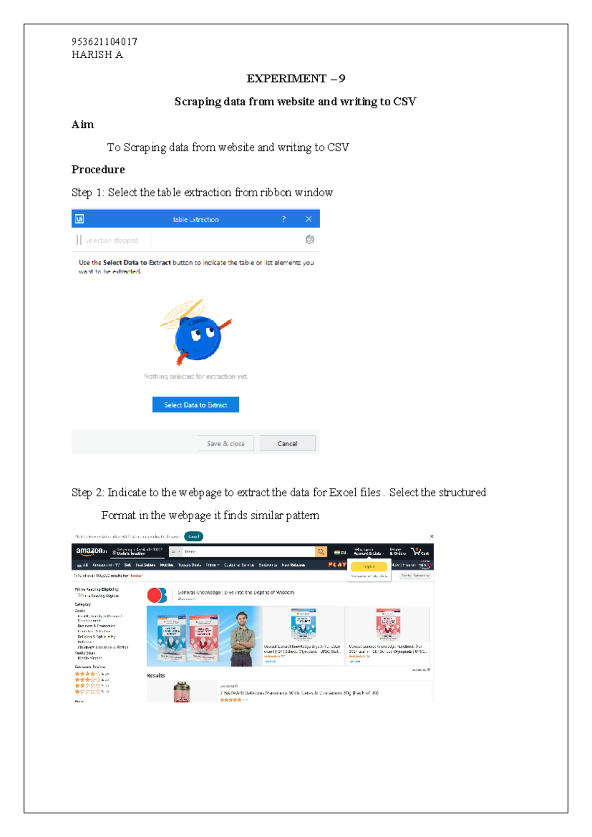 Experiment 9 - HARISH A EXPERIMENT – 9 Scraping data from website and writing to CSV Aim To ...