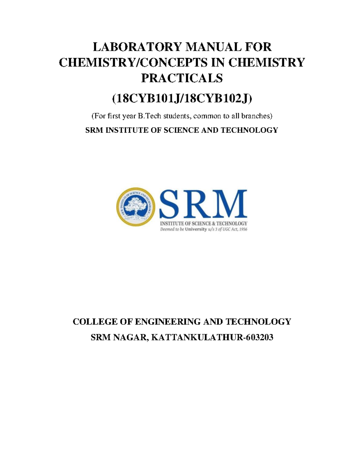 Lab Manual - LABORATORY MANUAL FOR CHEMISTRY/CONCEPTS IN CHEMISTRY ...