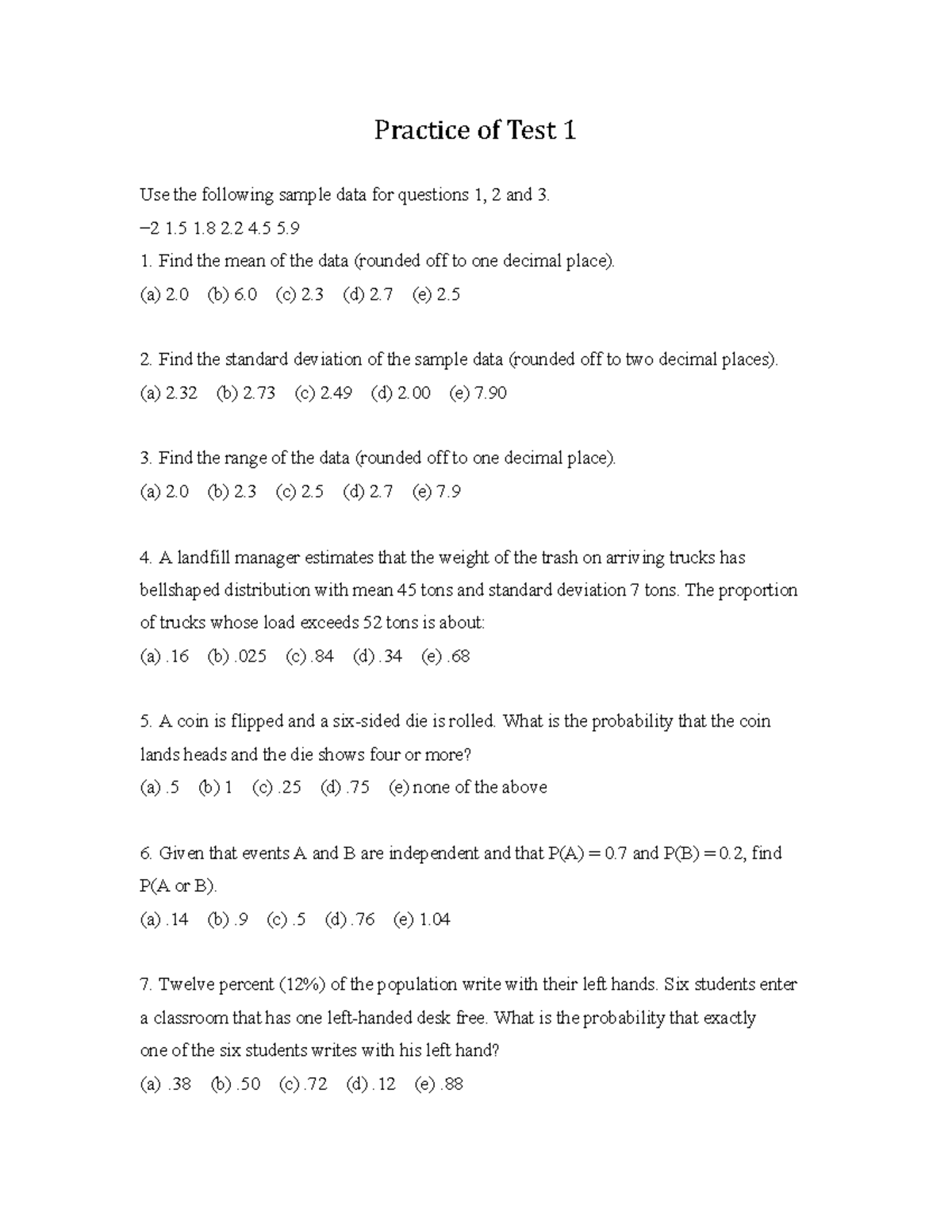 Practice of Test 1 1221 - Practice of Test 1 Use the following sample ...