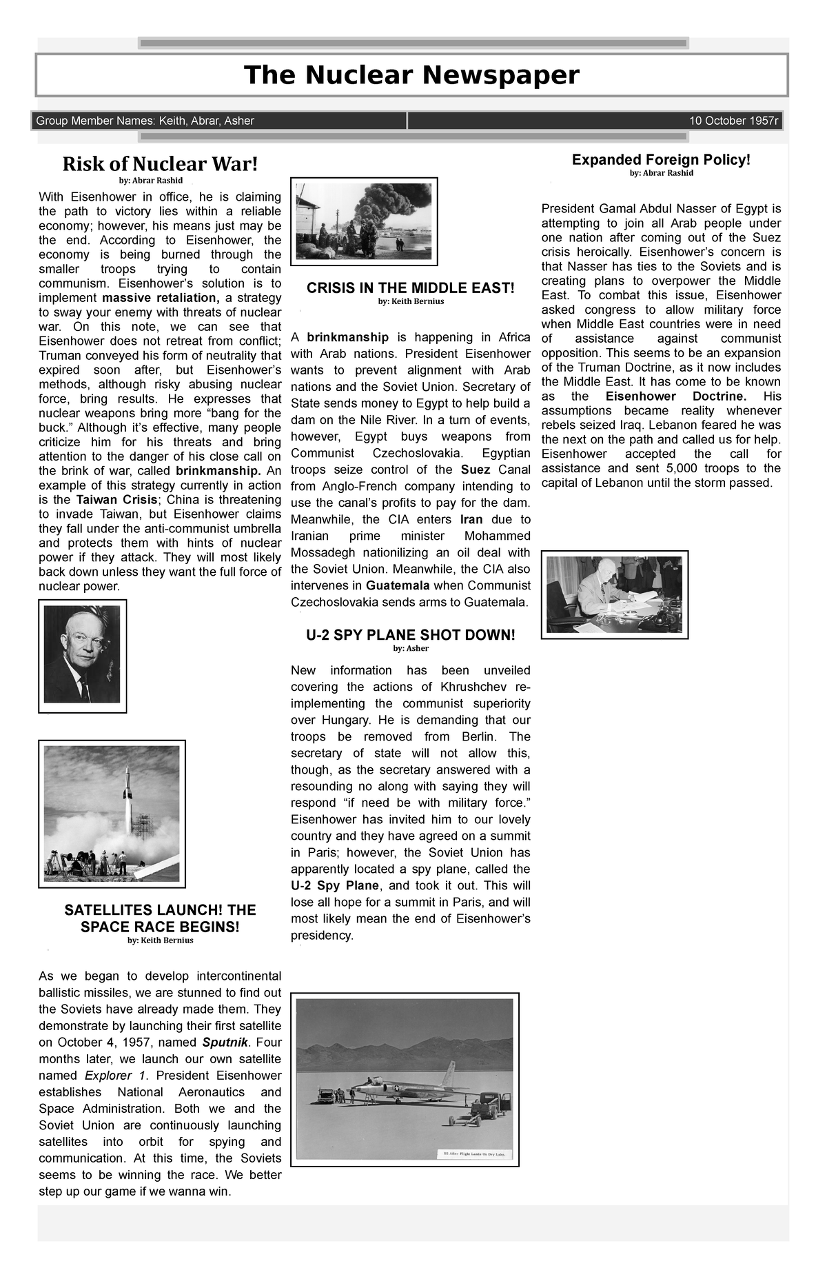 Eisenhower Cold War Policies Newspaper - The Nuclear Newspaper Group ...