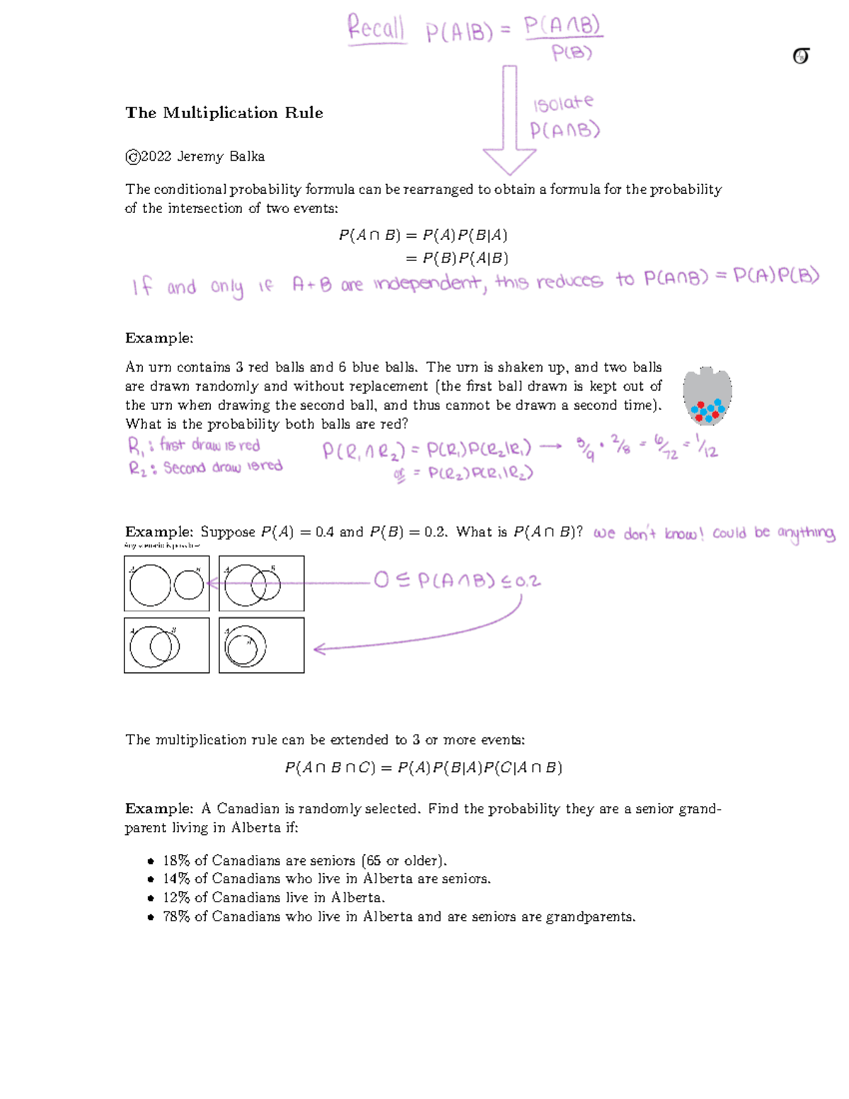 4. Probability cont - Lecture notes - The Multiplication Rule ©2022 ...