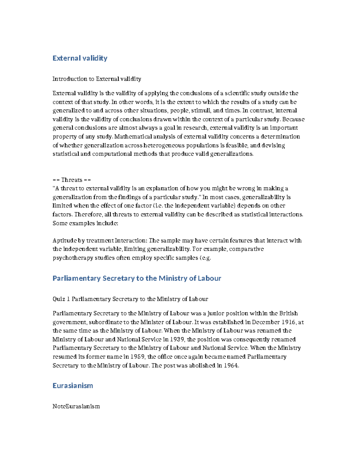 PSY167 Lecture-Note External validity - External validity Introduction to External validity ...