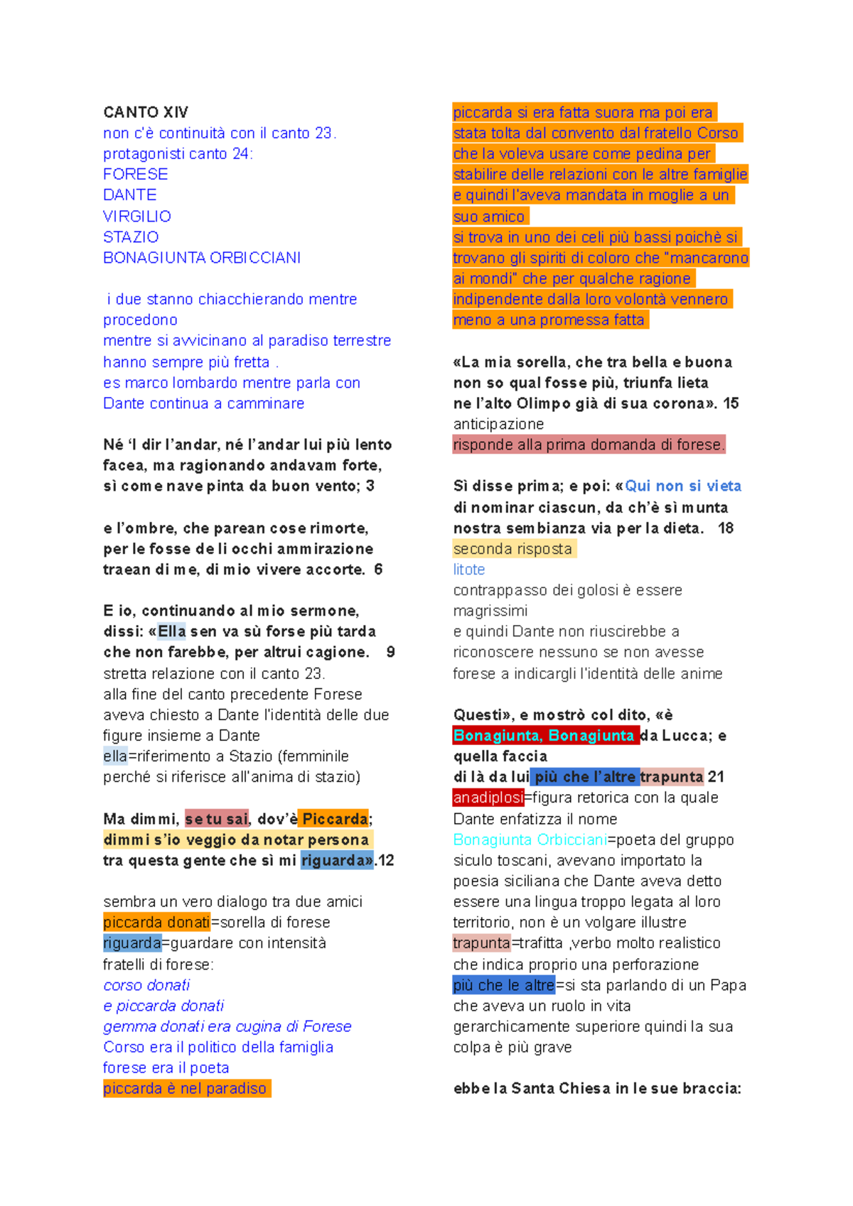 Canto 24 divina commedia purgatorio - CANTO XIV non c’è continuità con ...