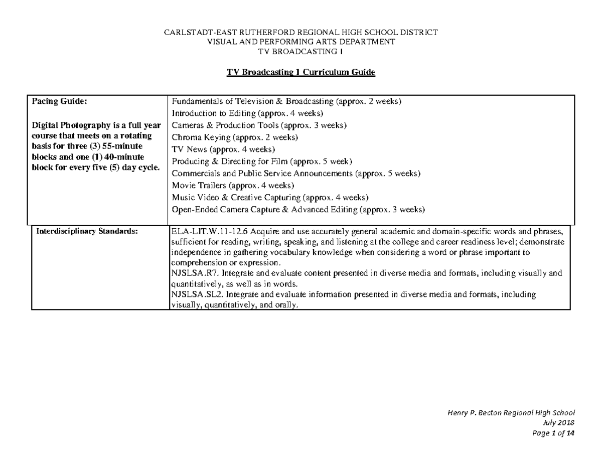 TV Broadcasting AND Production - VISUAL AND PERFORMING ARTS DEPARTMENT ...