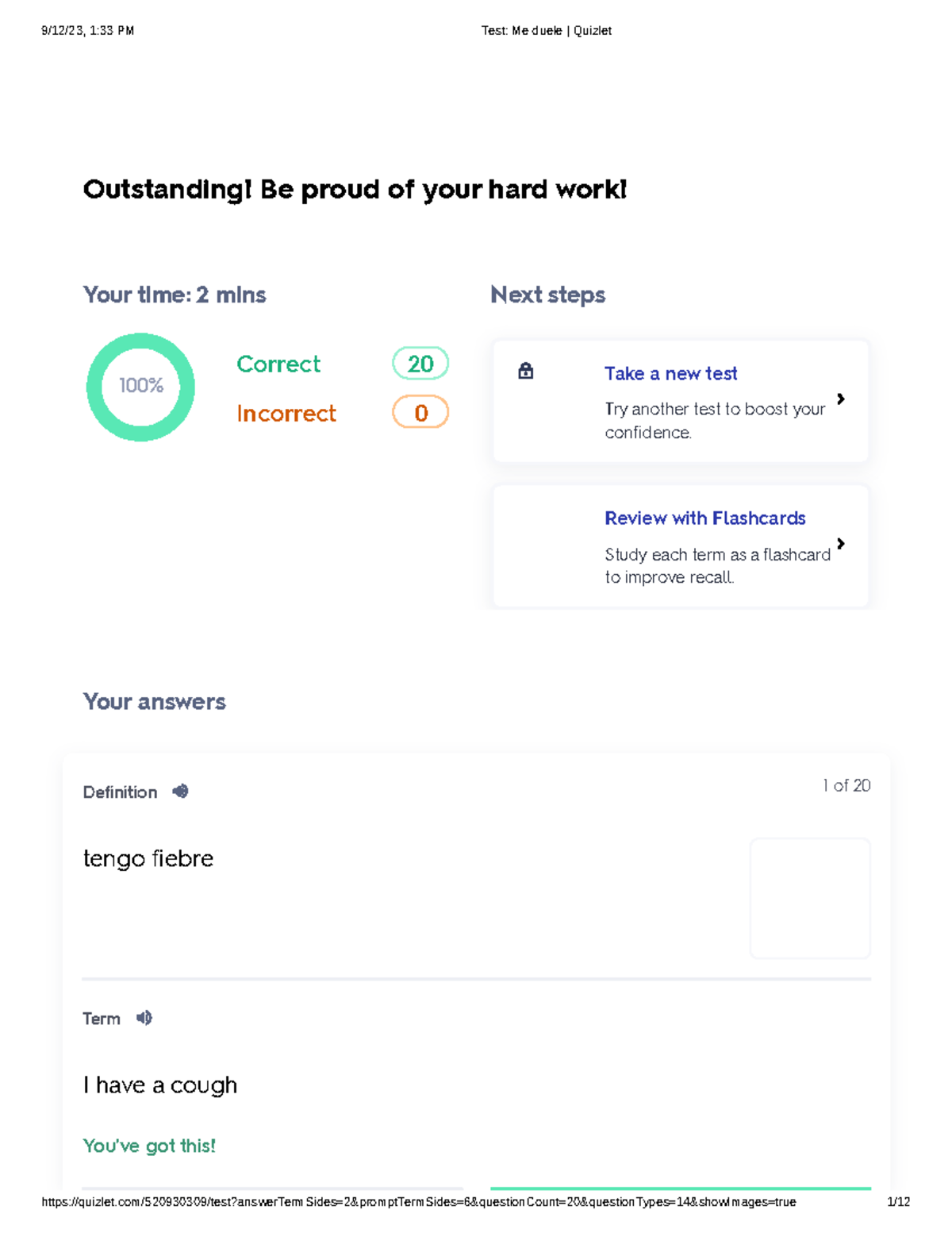 Test Me duele Quizlet - n/a - Outstanding! Be proud of your hard work ...