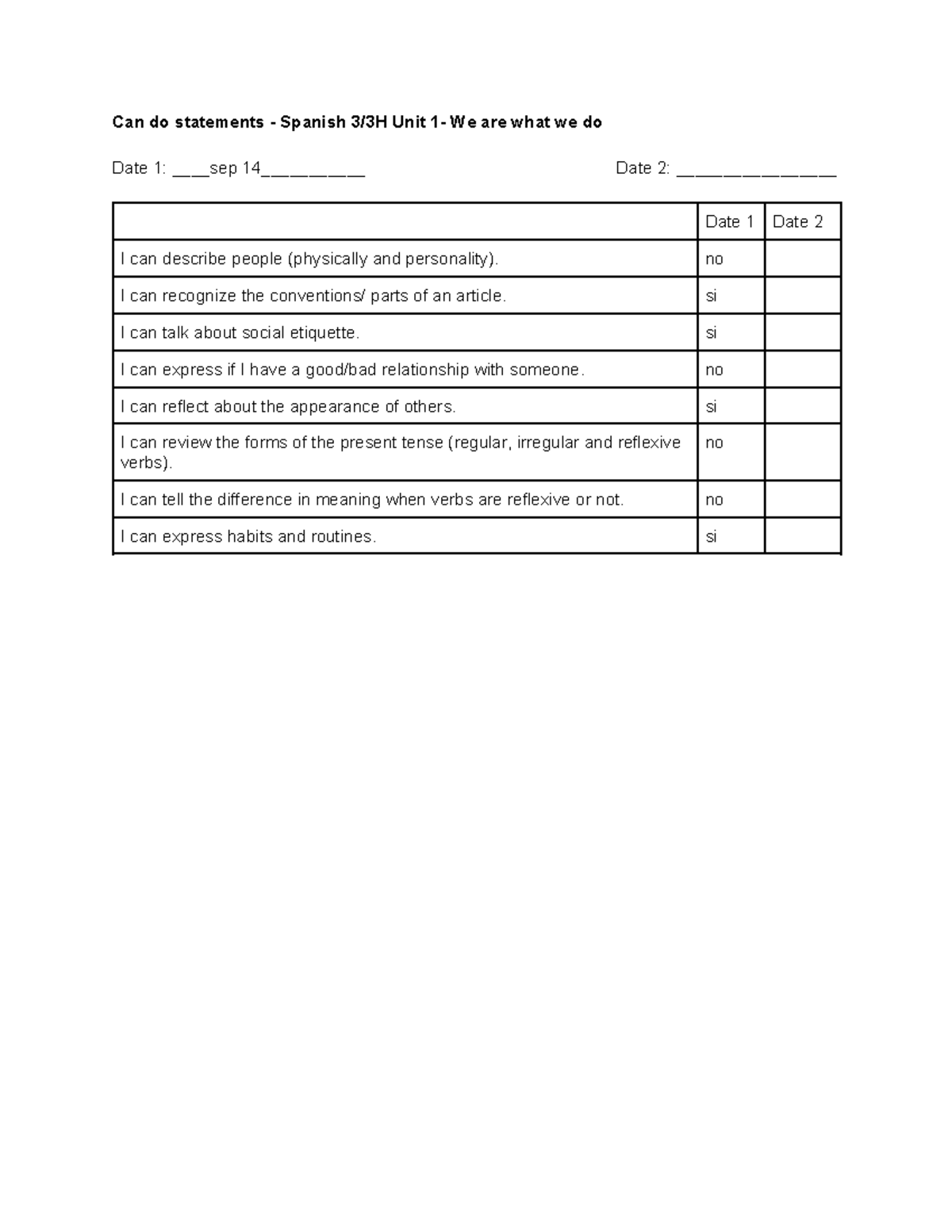 Copy of Can Do Statements- SP3, Unit 1 - Can do statements - Spanish 3 ...