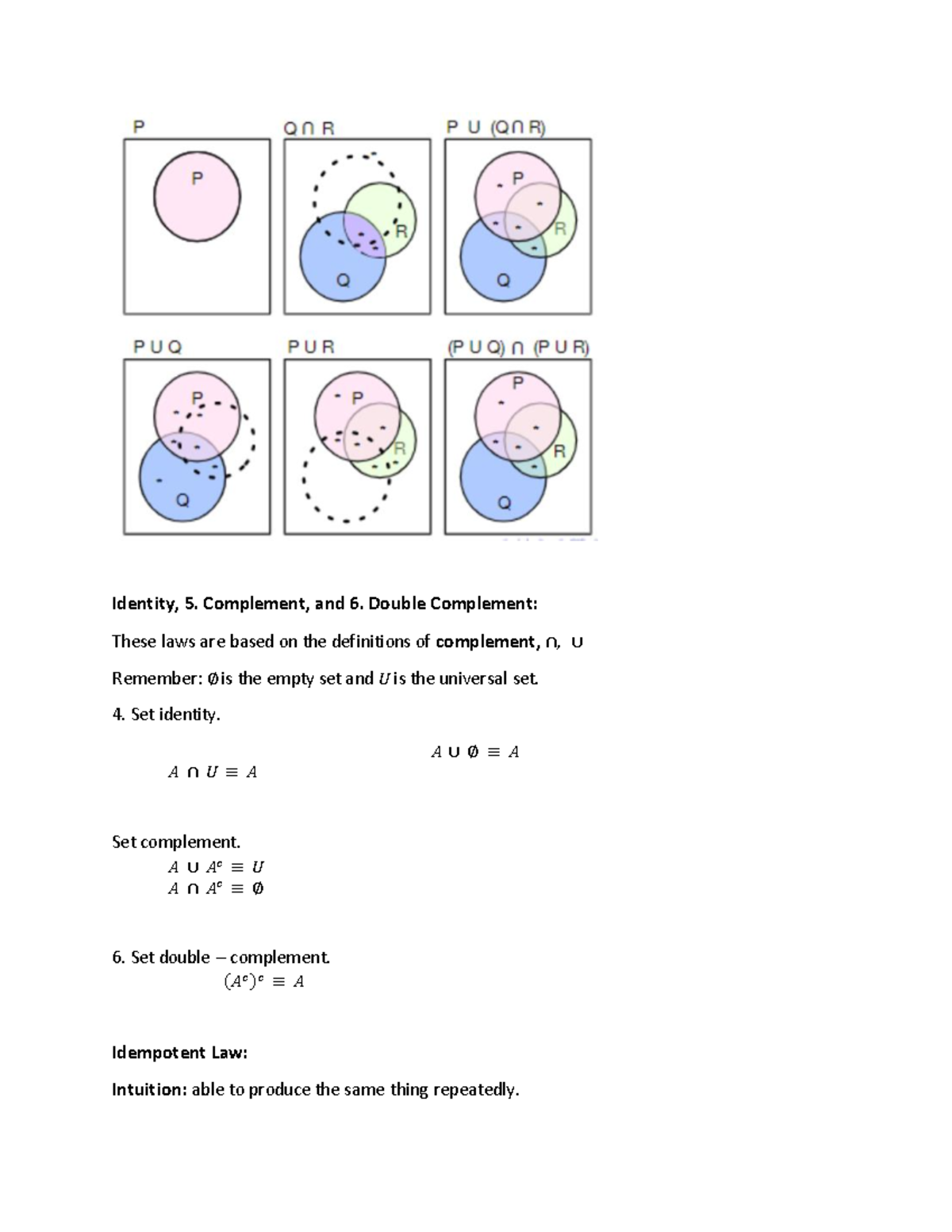 Discrete Math Notes - Identity, 5. Complement, And 6. Double Complement