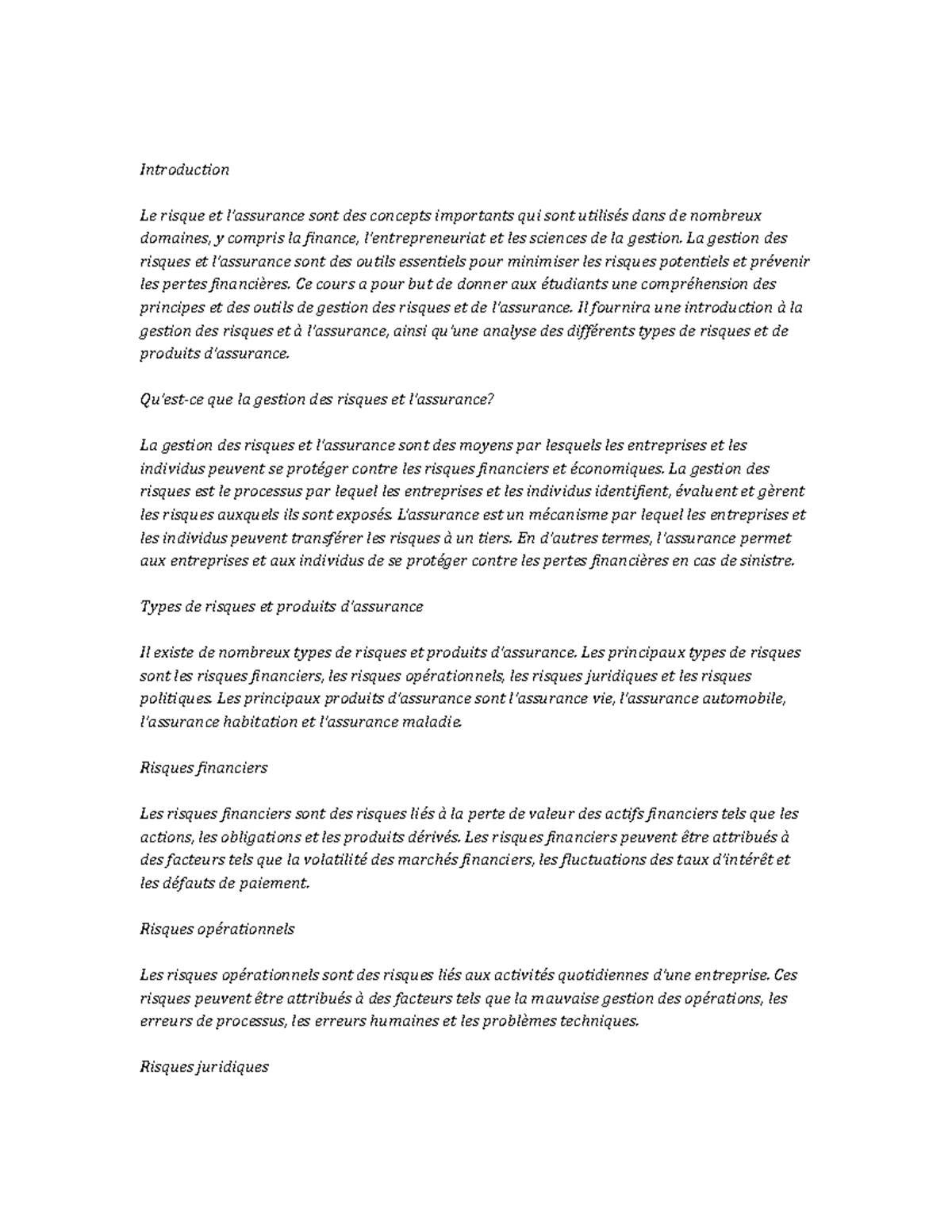 Risk Management And Insurance Note Study Introduction Le Risque Et L risk-management-and-insurance-note-study-introduction-le-risque-et-l