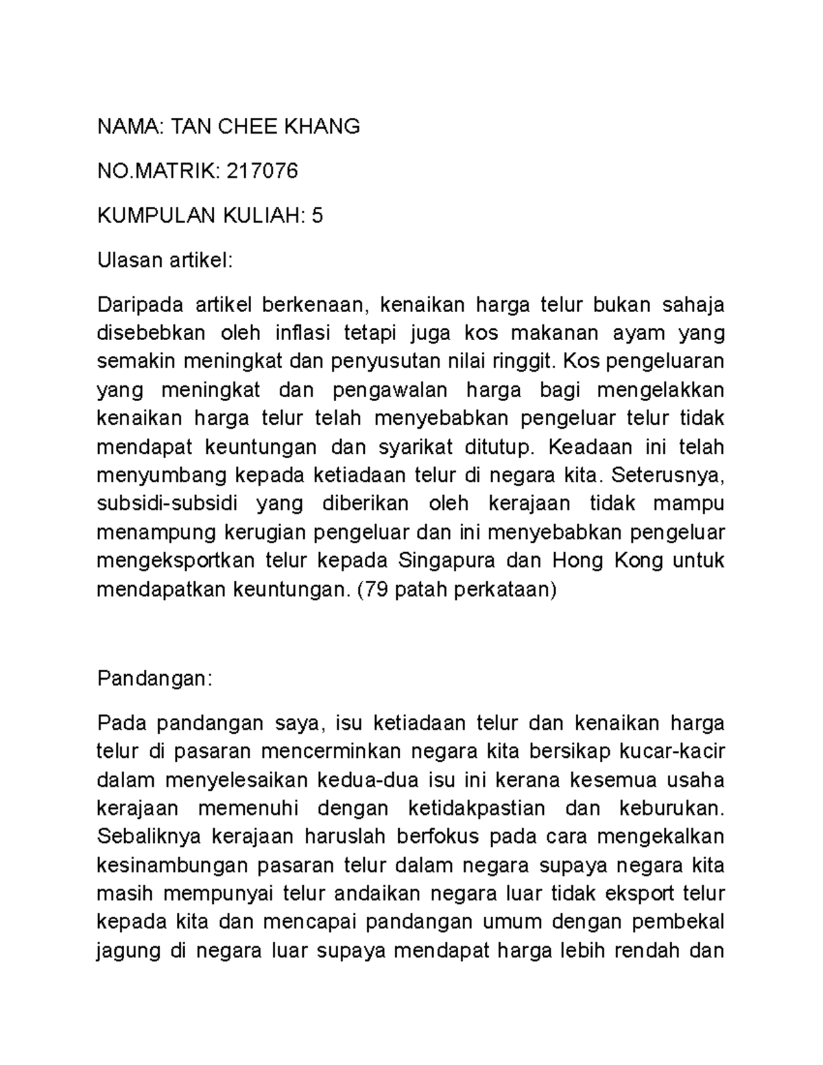 Ulasan artikel dan pandangan SKP2101 - NAMA: TAN CHEE KHANG NO: 217076 ...