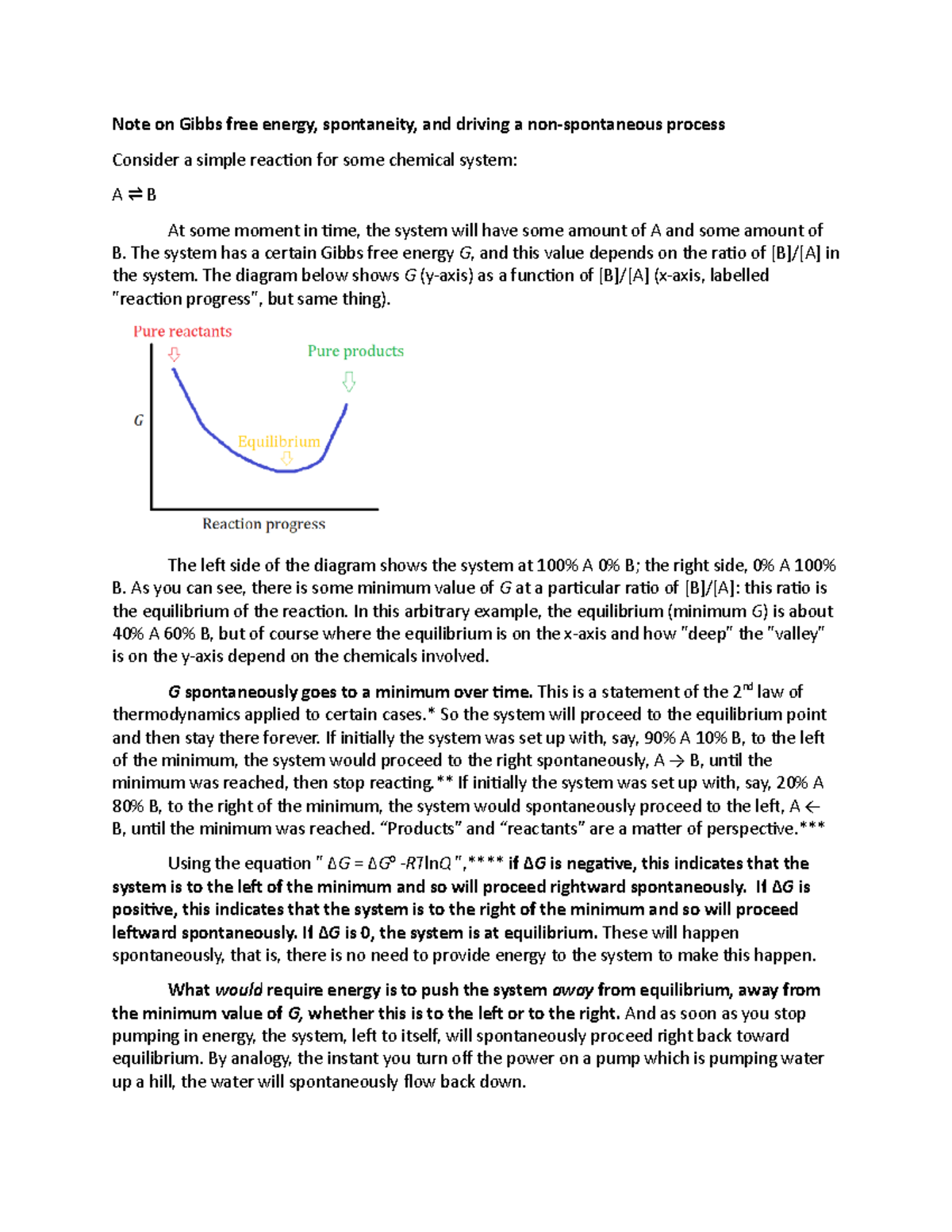 Note on Gibbs free energy.docx - Note on Gibbs free energy, spontaneity ...