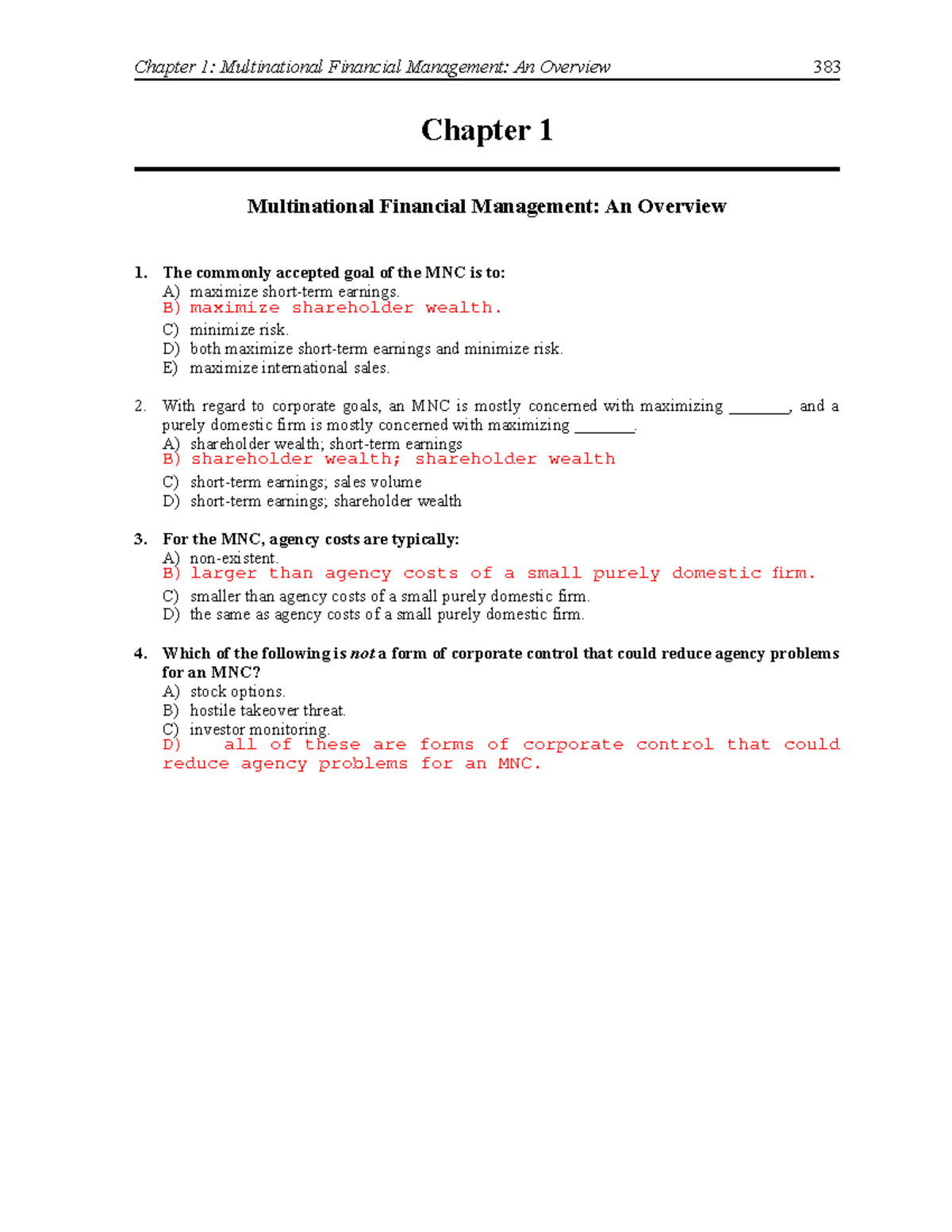 Exam 16 October 2018, questions and answers - Chapter 1 Multinational ...