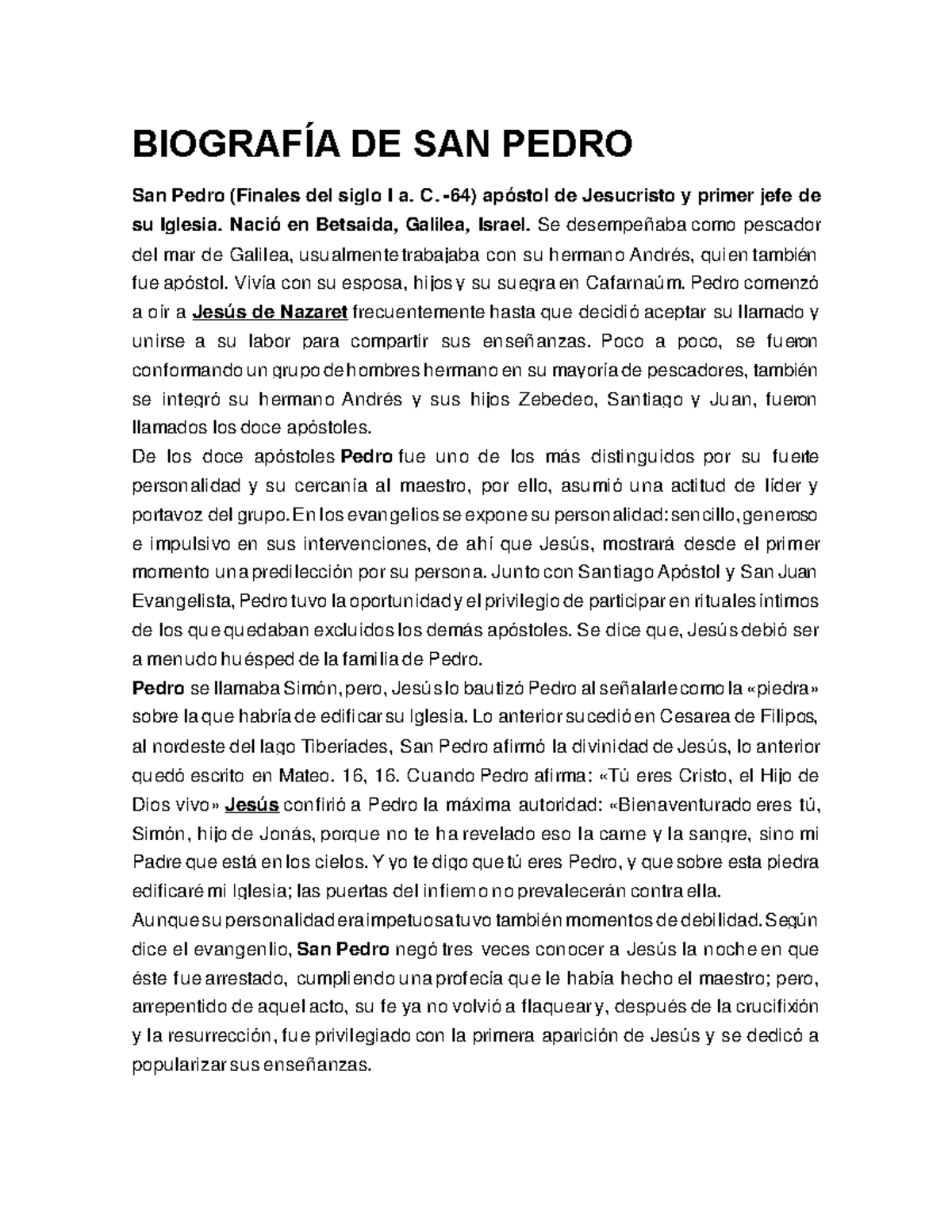 Biografía DE SAN Pedro 5 - BIOGRAFÍA DE SAN PEDRO San Pedro (Finales ...