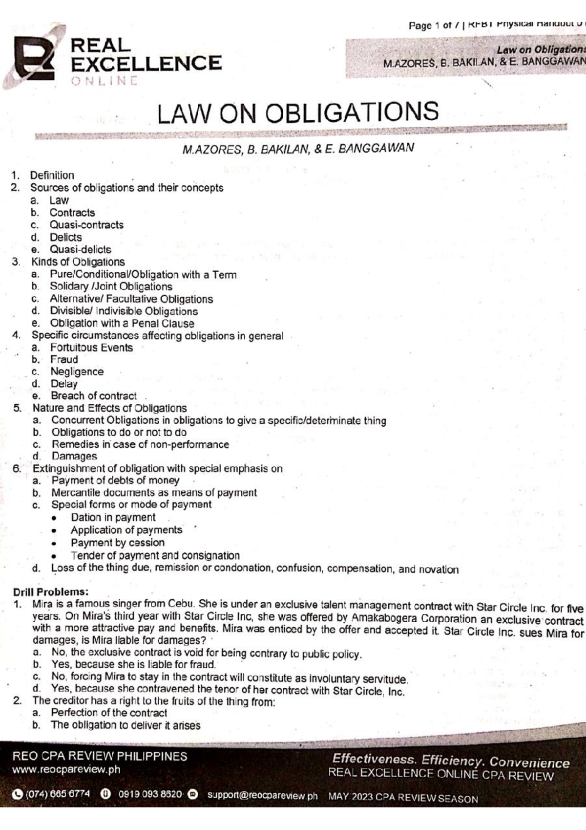 RFBT andrix domingo - Page 1 of RFB1 REAL Law on Obligations EXCELLENCE ...