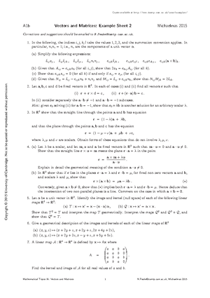 Vectors and Matrices 2014-2015 Course Notes - Part IA — Vectors and ...