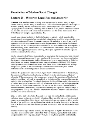 Lecture 19 - Weber on Charismatic Authority - Foundations of Modern ...