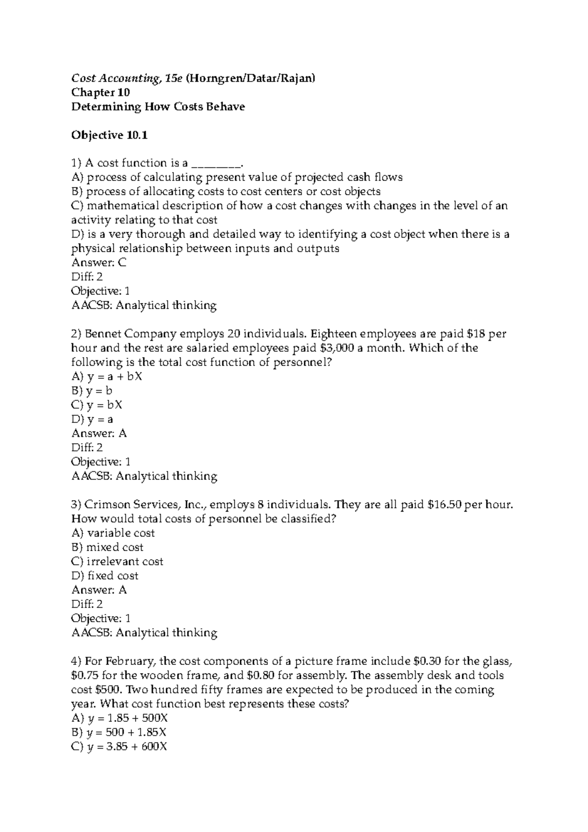 Chapter 10 Determining How Costs Behave - Cost Accounting, 15e ...