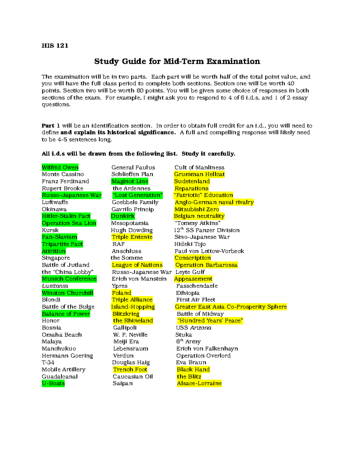 121 mid-term review, Spring 2019 (updated) - HIS 121 Study Guide for ...