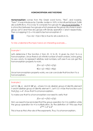 Homomorphism and Theorems - HOMOMORPHISM AND THEOREMS Homomorphism ...