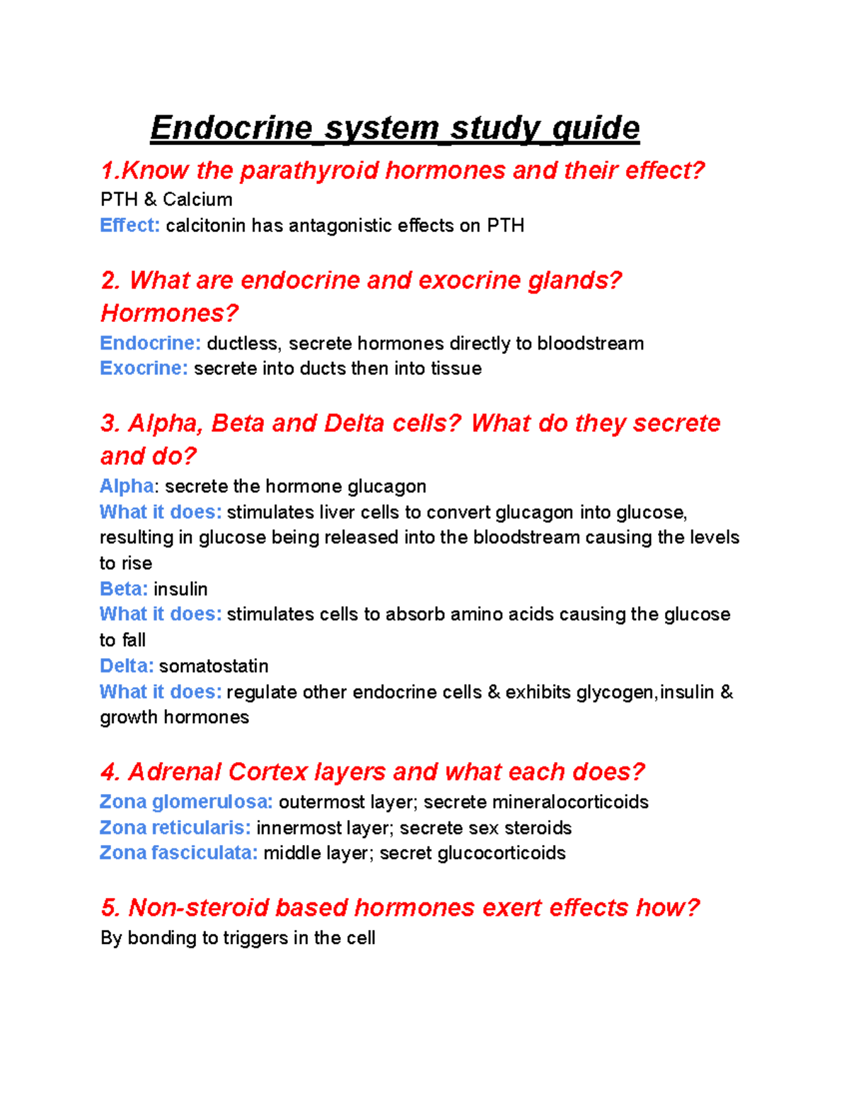 Endo study guide - Endocrine system study guide 1 the parathyroid ...