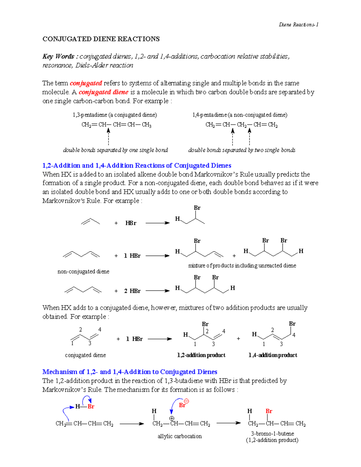 10-Dienes - Notes - CONJUGATED DIENE REACTIONS Key Words : conjugated ...