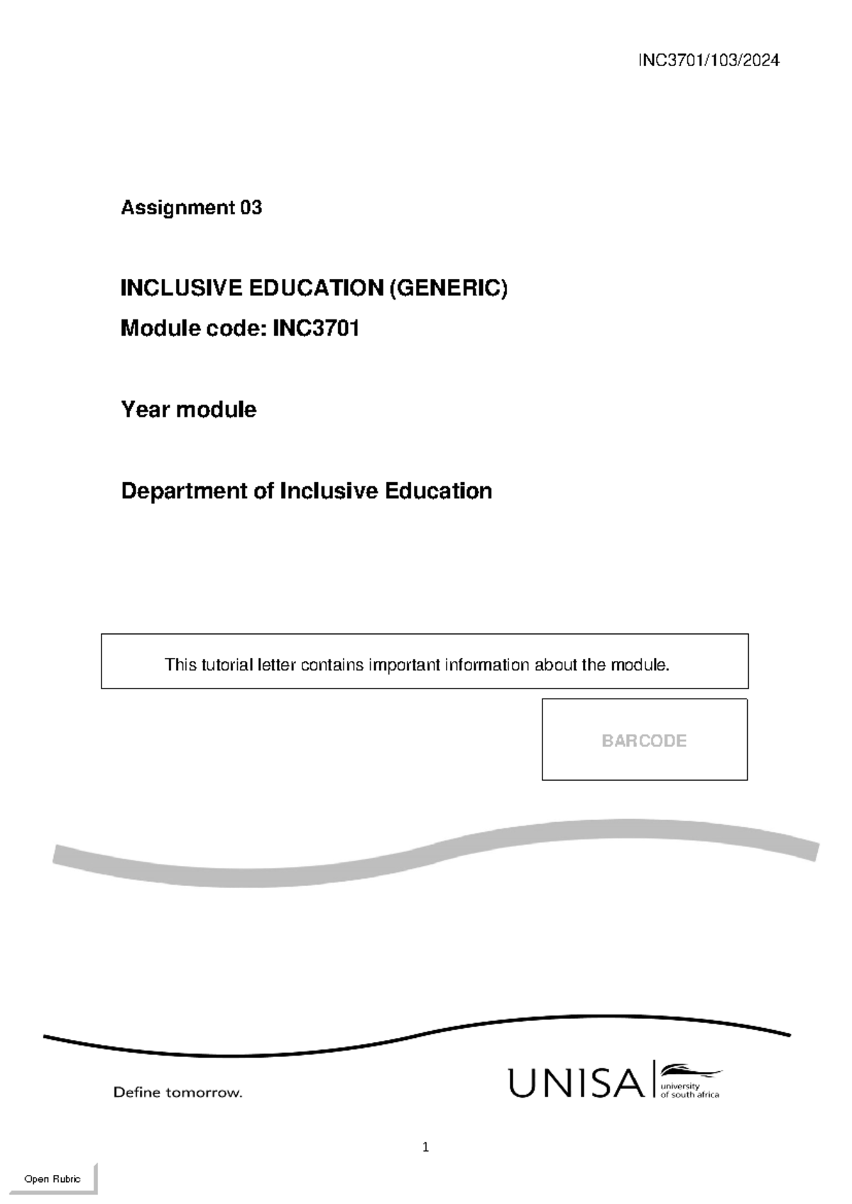 Assignment 03 - Assignment 03 INCLUSIVE EDUCATION (GENERIC) Module code ...