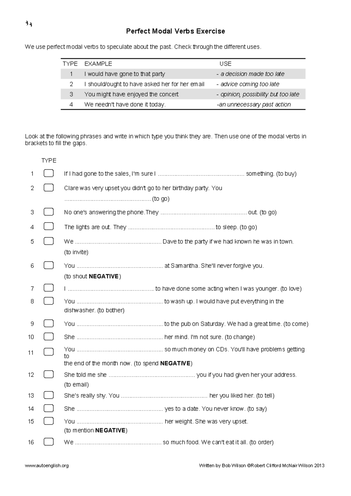 Modales perfectos - Lecture notes 1 - Perfect Modal Verbs Exercise We ...