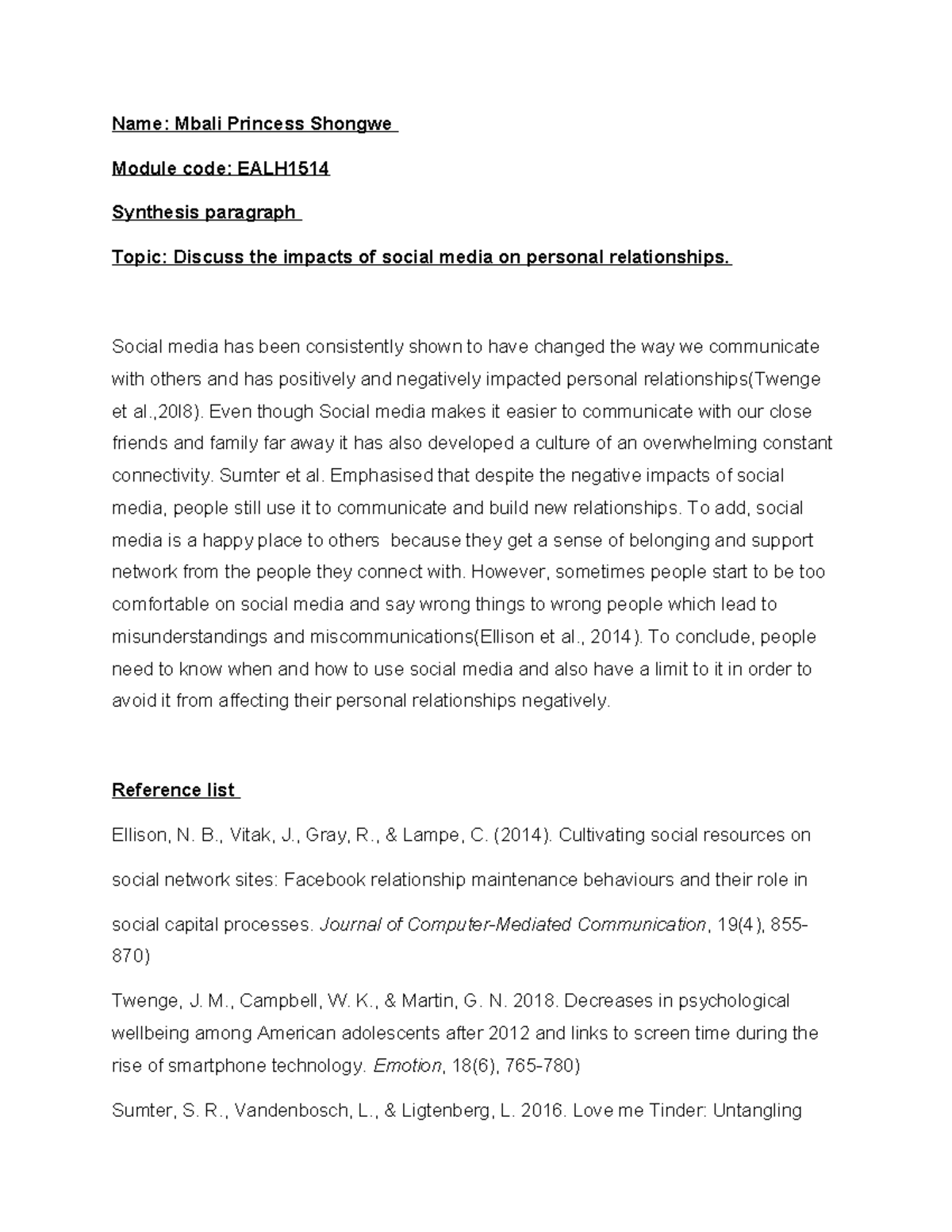Document (25) - Previous test - Name: Mbali Princess Shongwe Module ...