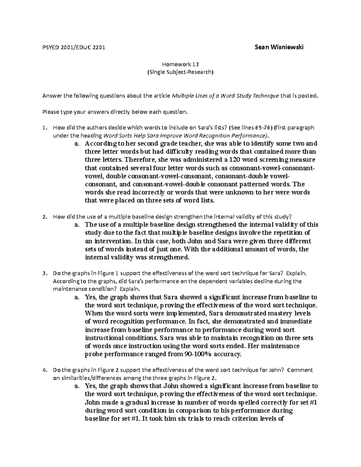 Homework 13 - Single Subject-Research - PSYED 2001/EDUC 2201 Sean ...