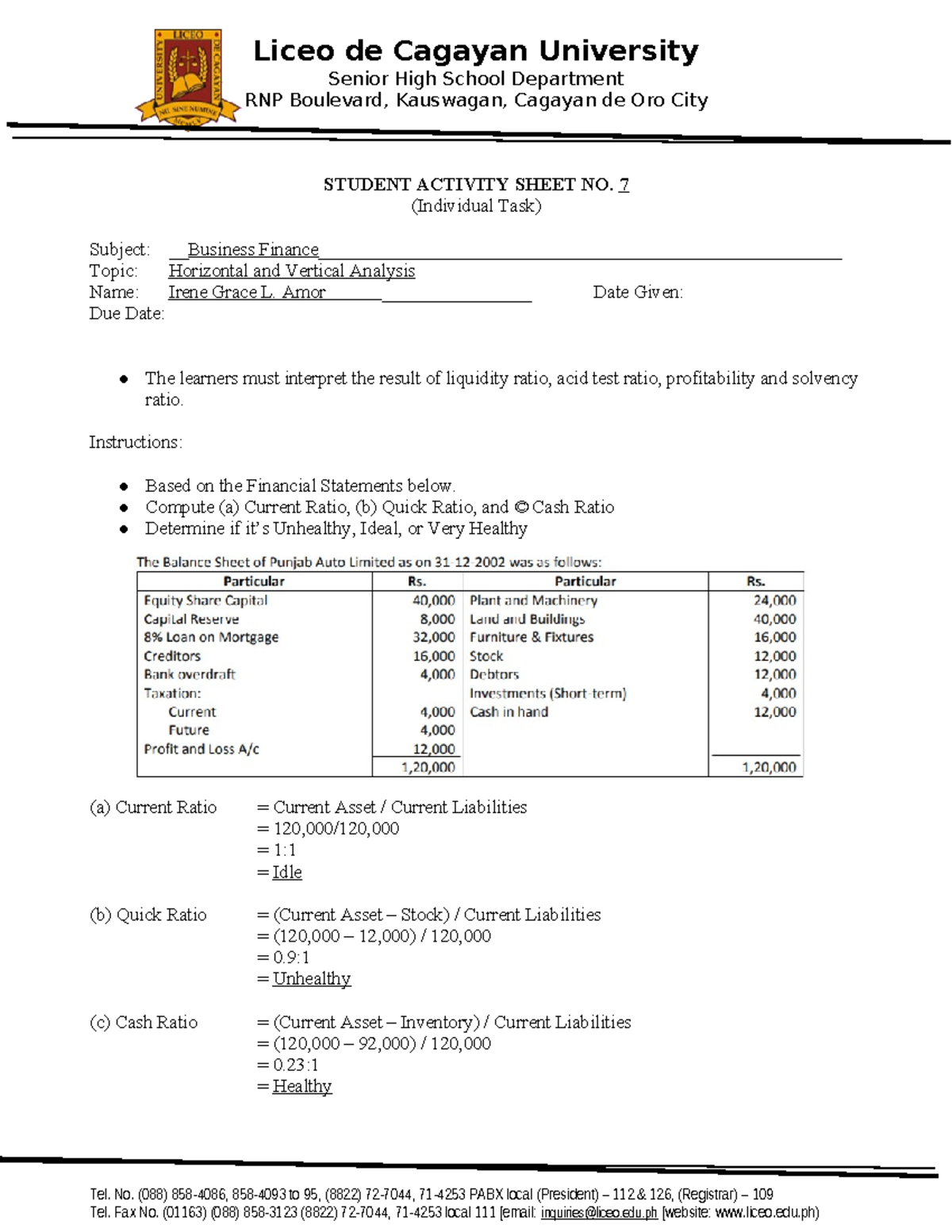 [Template] Activity 7 - Financial Ratio Analysis - Liceo de Cagayan ...