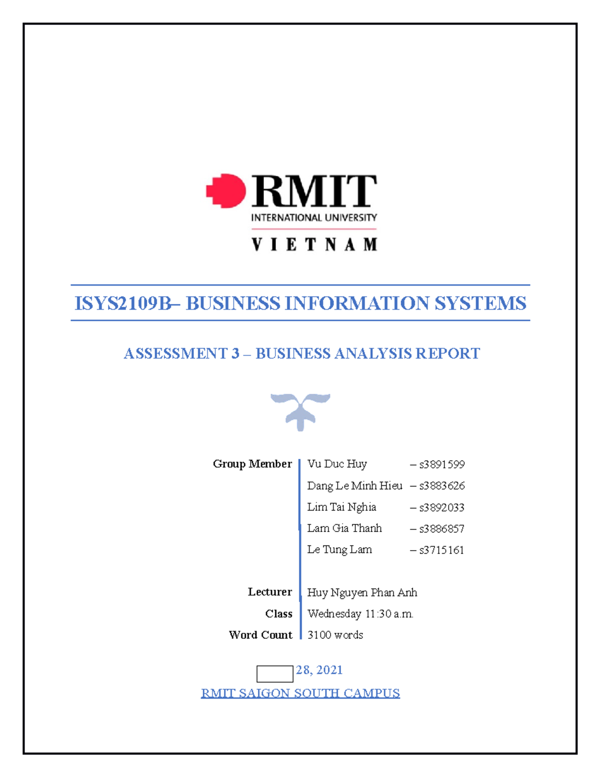 BIS-Assignment-3 - BIS-Assignment-3 - ASSESSMENT 3 – BUSINESS ANALYSIS ...