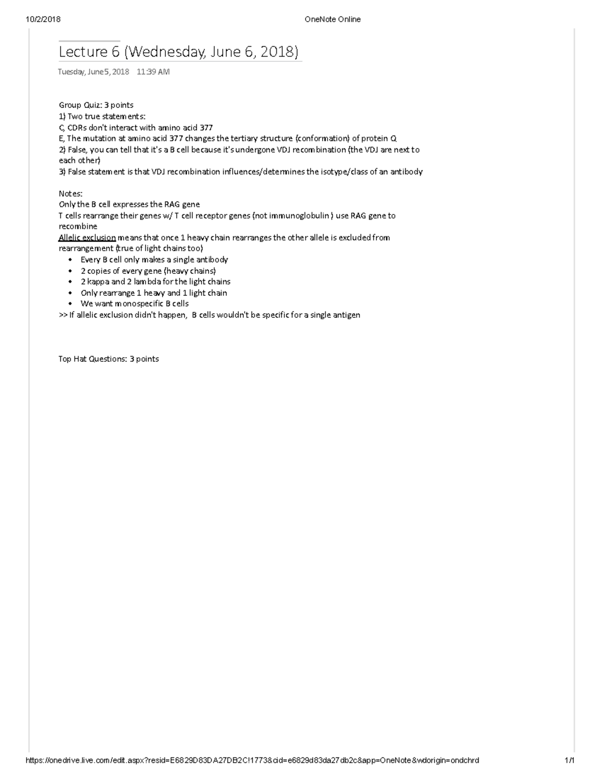 Lecture 6 Test 1 - OneNote Online Lecture 6 (Wednesday, June 6, 2018 ...
