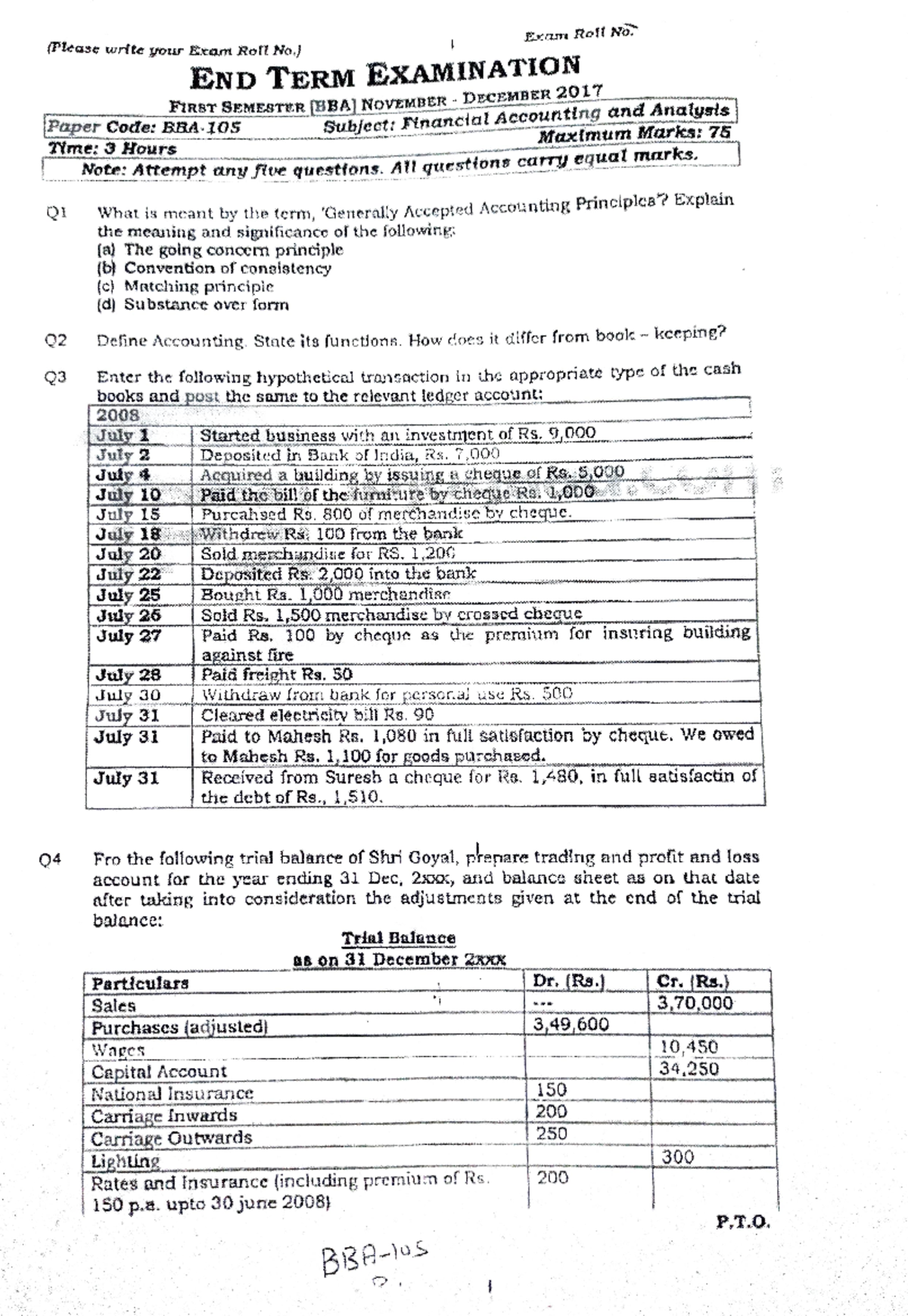 FAA previous year papers - Exam Roft No. Pleass write your Exam Roll No ...