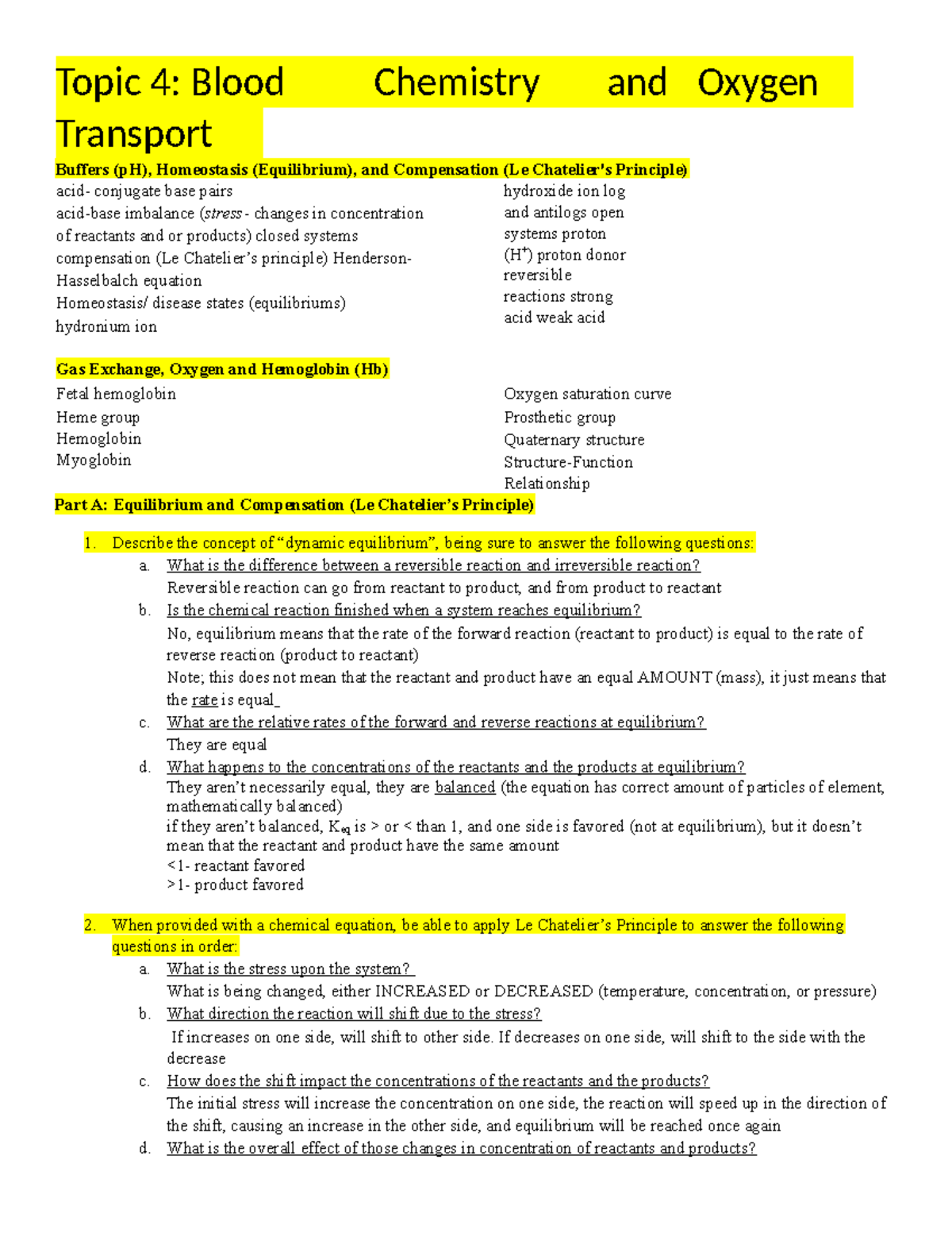 Topic 4-Blood Chemistry with answers - Topic 4: Blood Chemistry and ...