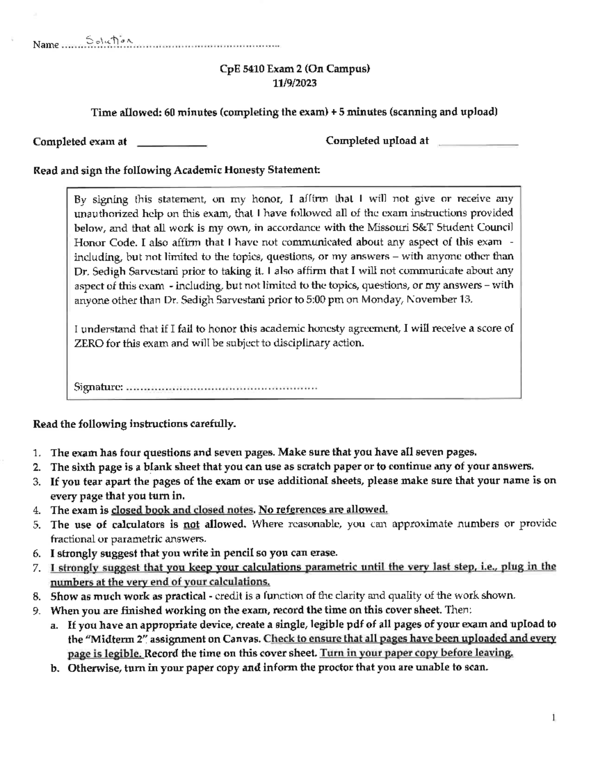 Solution to Exam 2 - COMP ENG 5410 - , - Studocu