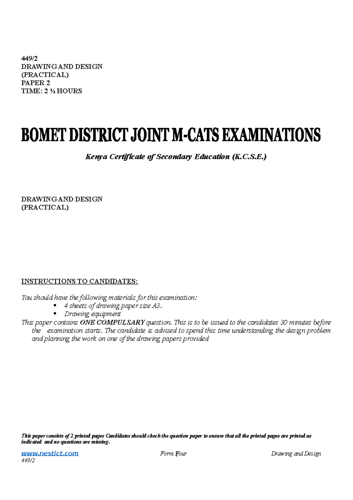 D and D 2 - 65+56897jkl - 449/ DRAWING AND DESIGN (PRACTICAL) PAPER 2 ...